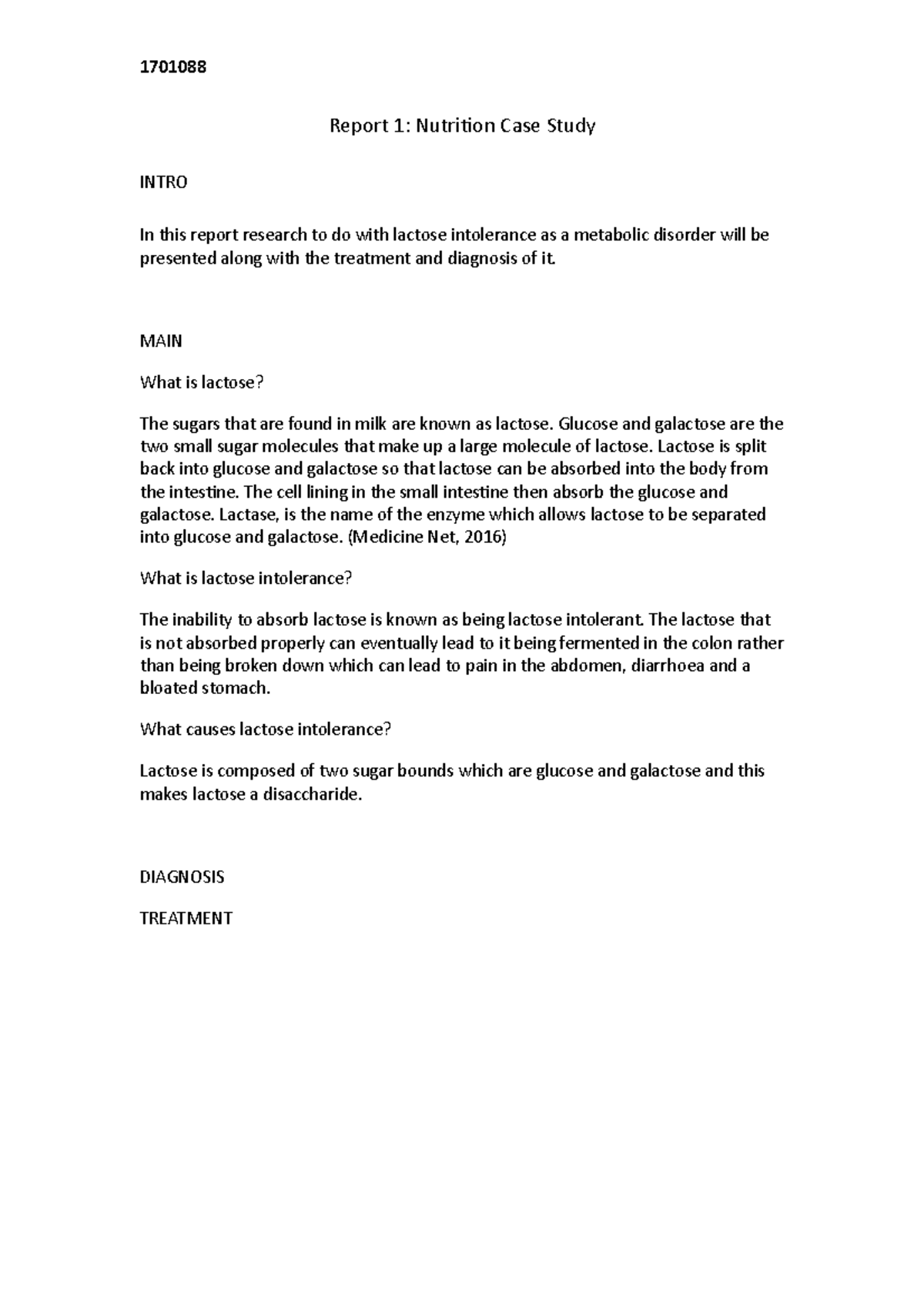 Case study 1 - Grade: c - 1701088 Report 1: Nutrition Case Study INTRO ...