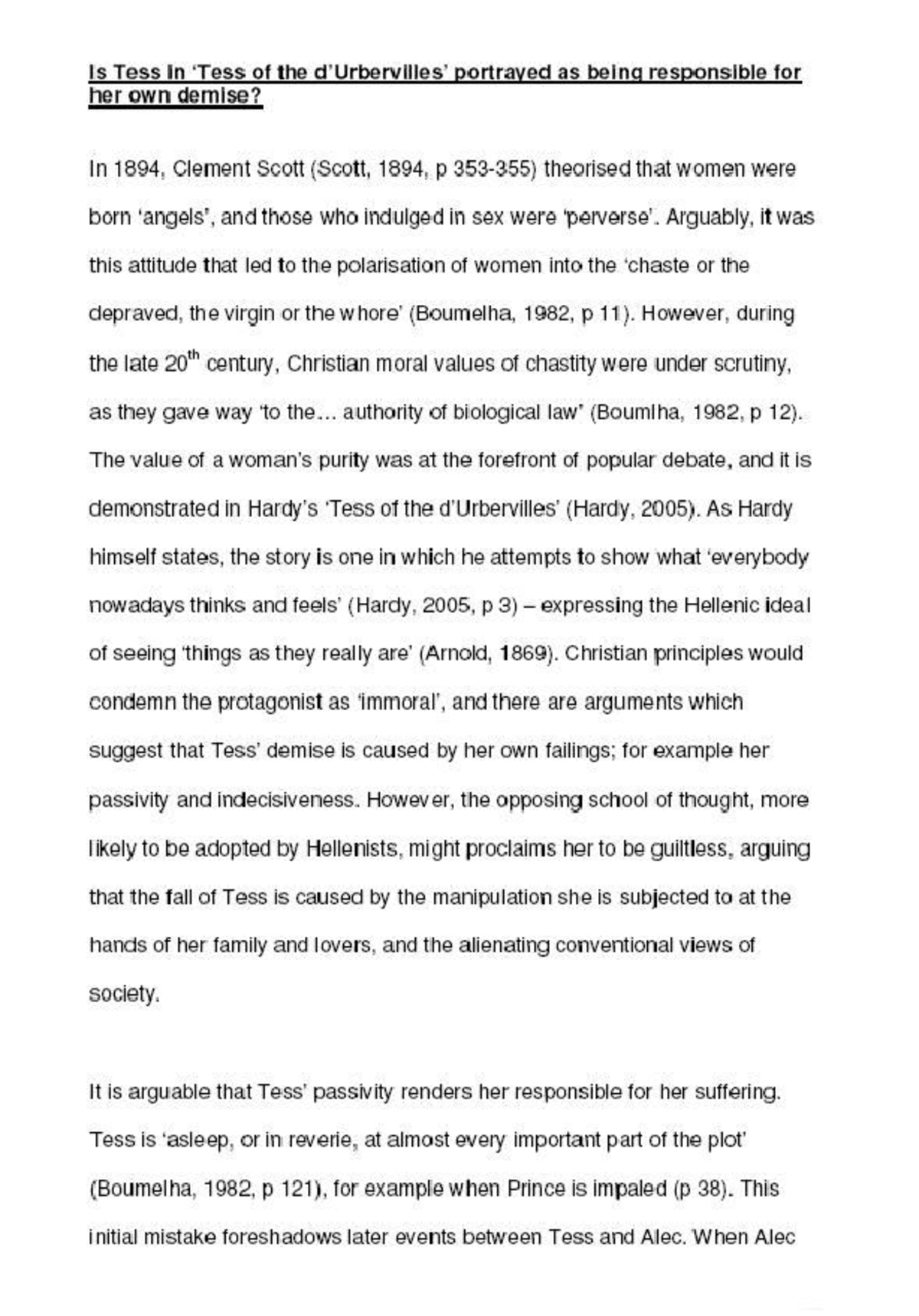 Critical Essay On Tess Of The d'Urbevilles - Is Tess in Tess of the ...