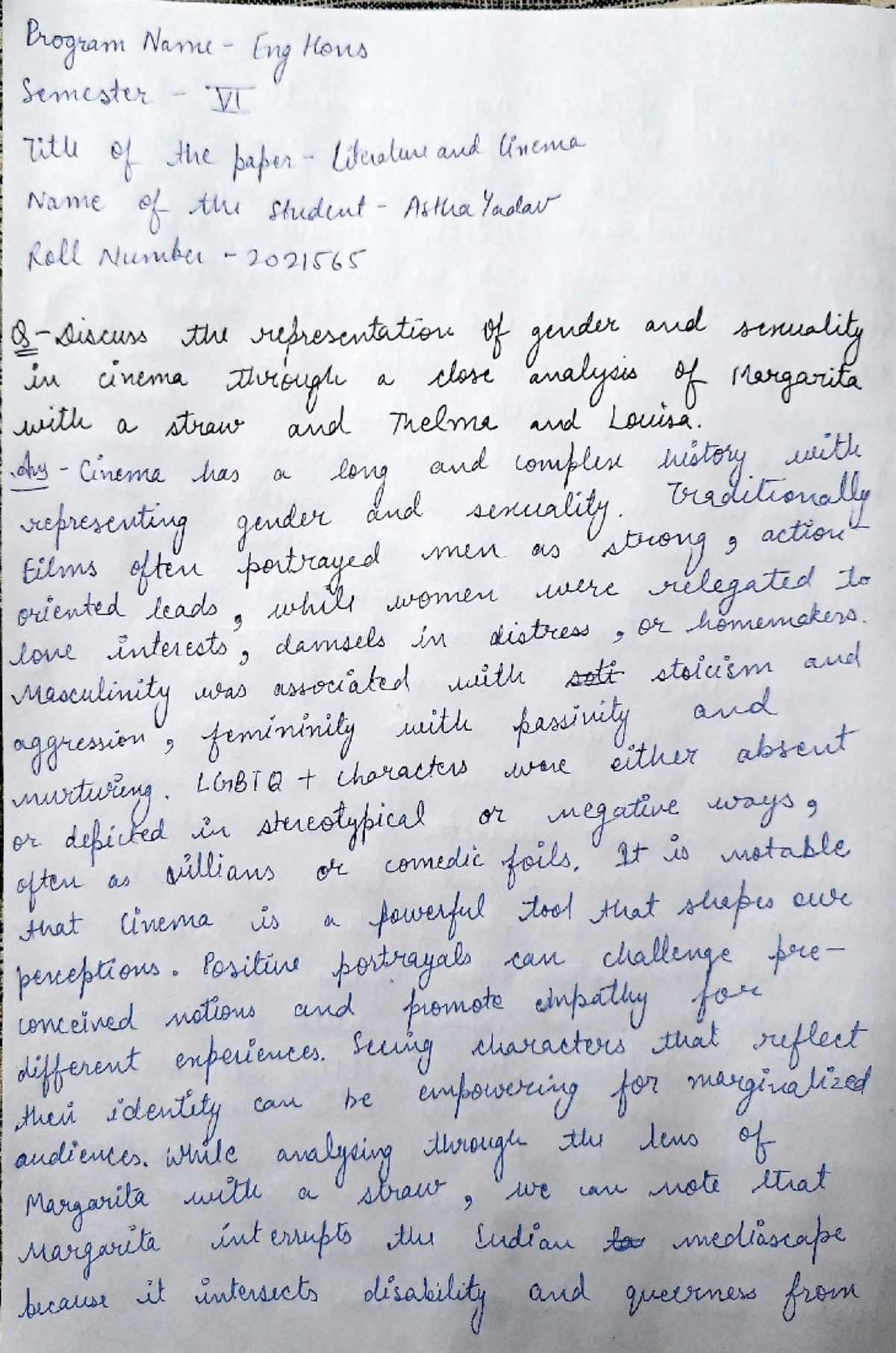 Lit cinema - litrature cimena assignment - Began Nane - Name Rell ...