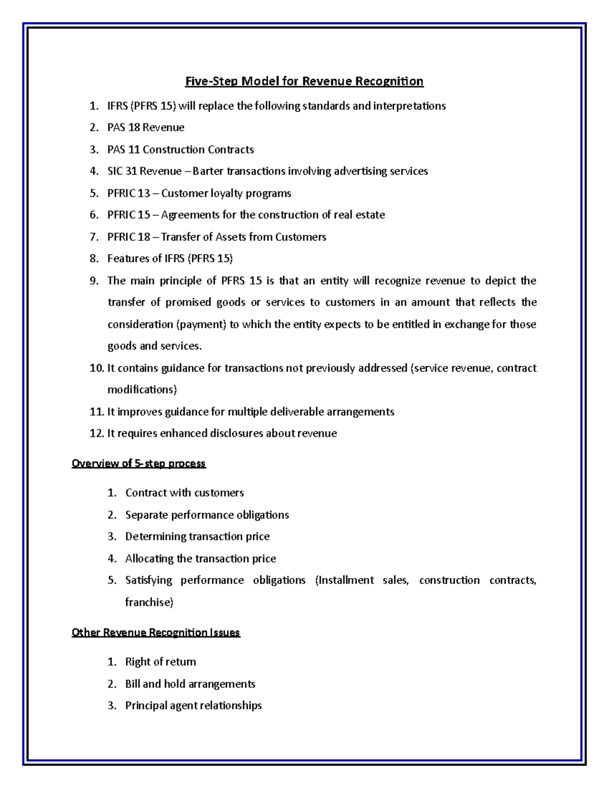 Five-Step Model for Revenue Recognition - It contains guidance for ...