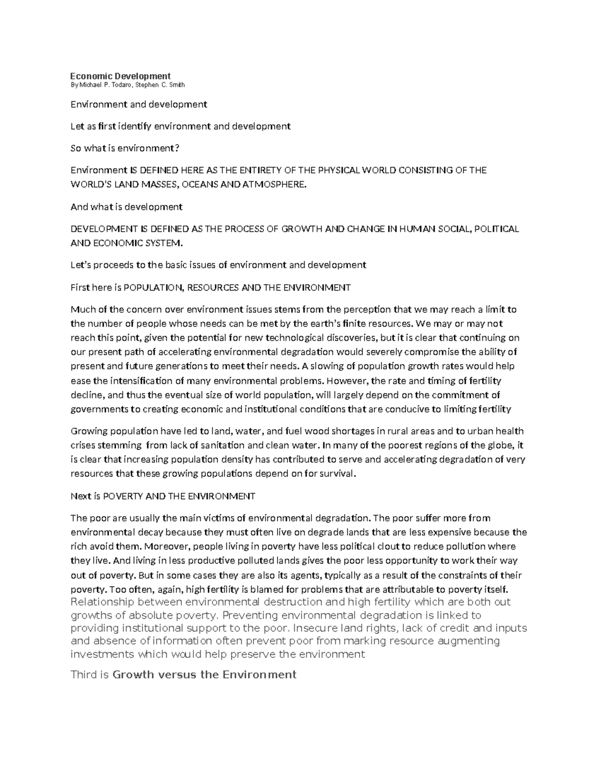 Economic Development - Todaro, Stephen C. Smith Environment and ...