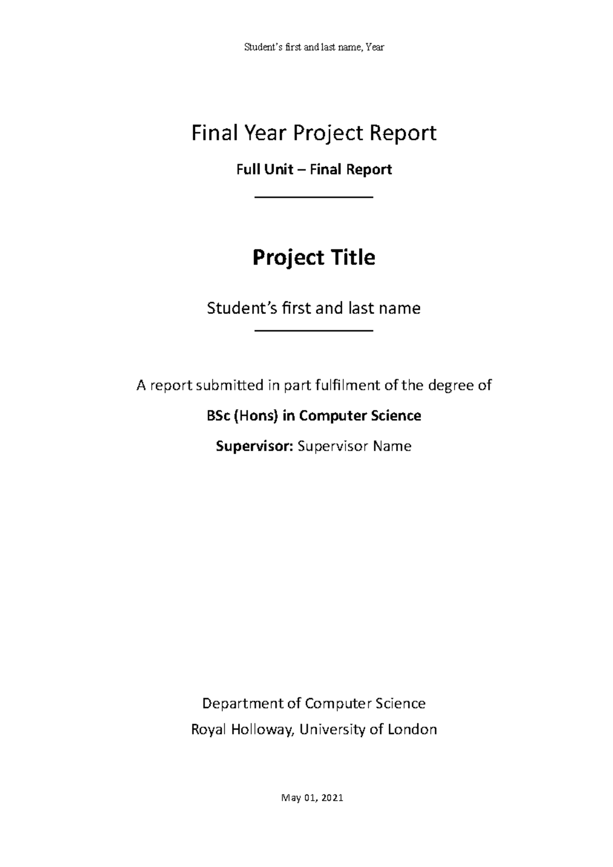 Project final report - Student’s first and last name, Year Final Year ...