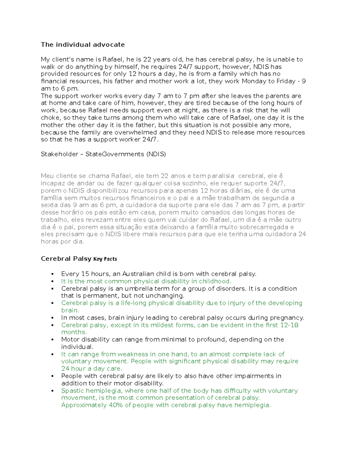 Presentation advocate - The individual advocate My client's name is ...