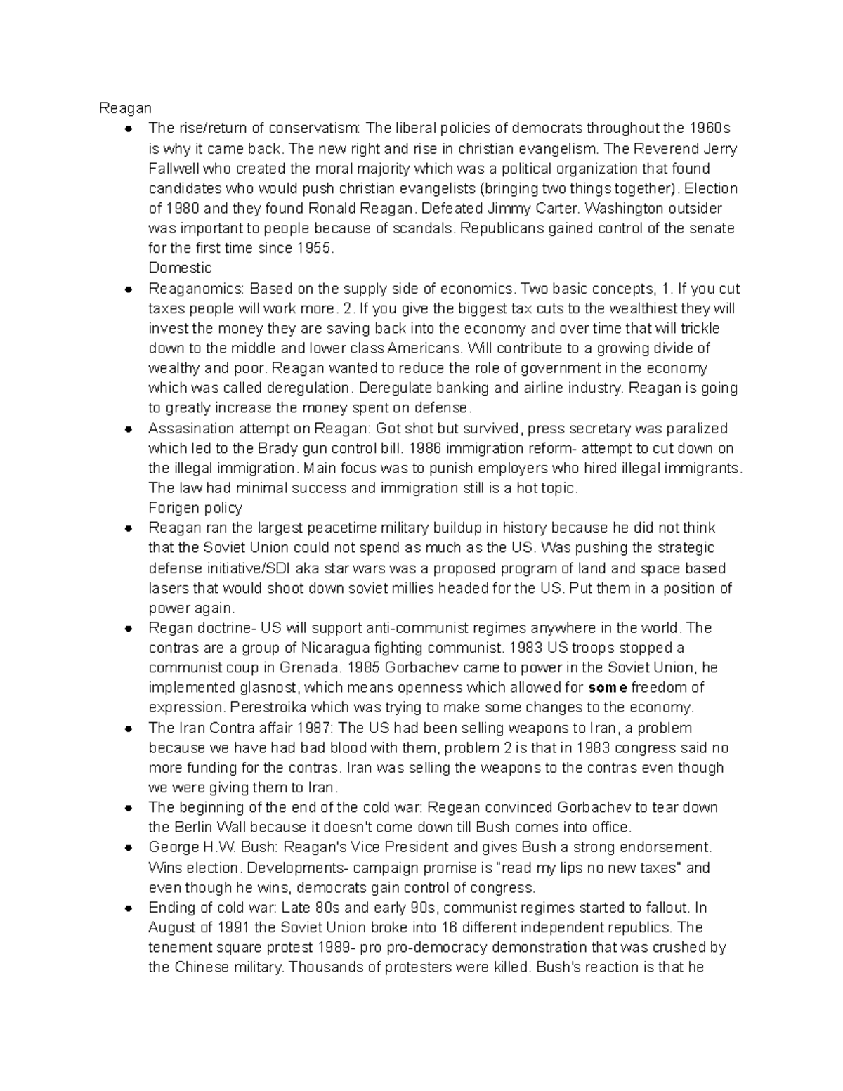 Unit 9 notes - Reagan The rise/return of conservatism: The liberal ...