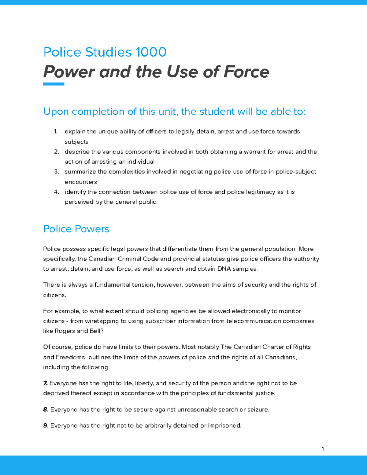 Police Studies 1000 - Power and the Use of Force - Police Studies 1000 ...