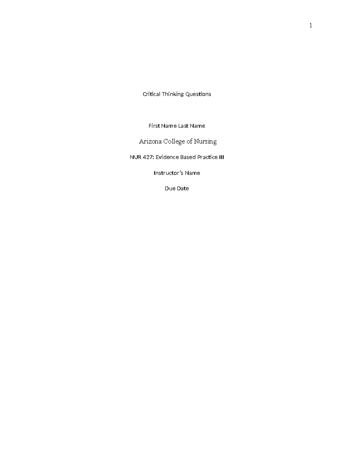 Mod 2 - Critical Thinking Questions - Critical Thinking Questions First ...