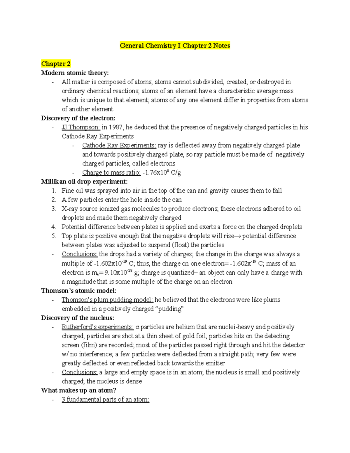 General Chemistry I Chapter 2 Notes - Fine oil was sprayed into air in ...
