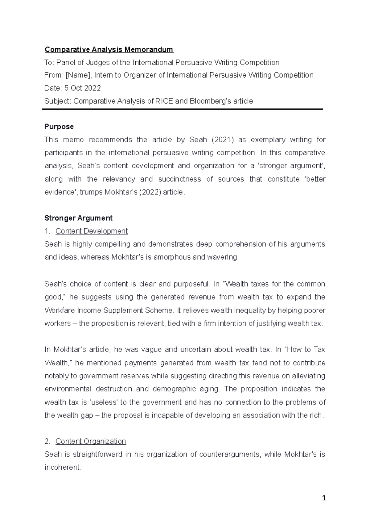 COR1100 A2 Comparative Analysis - Comparative Analysis Memorandum To ...