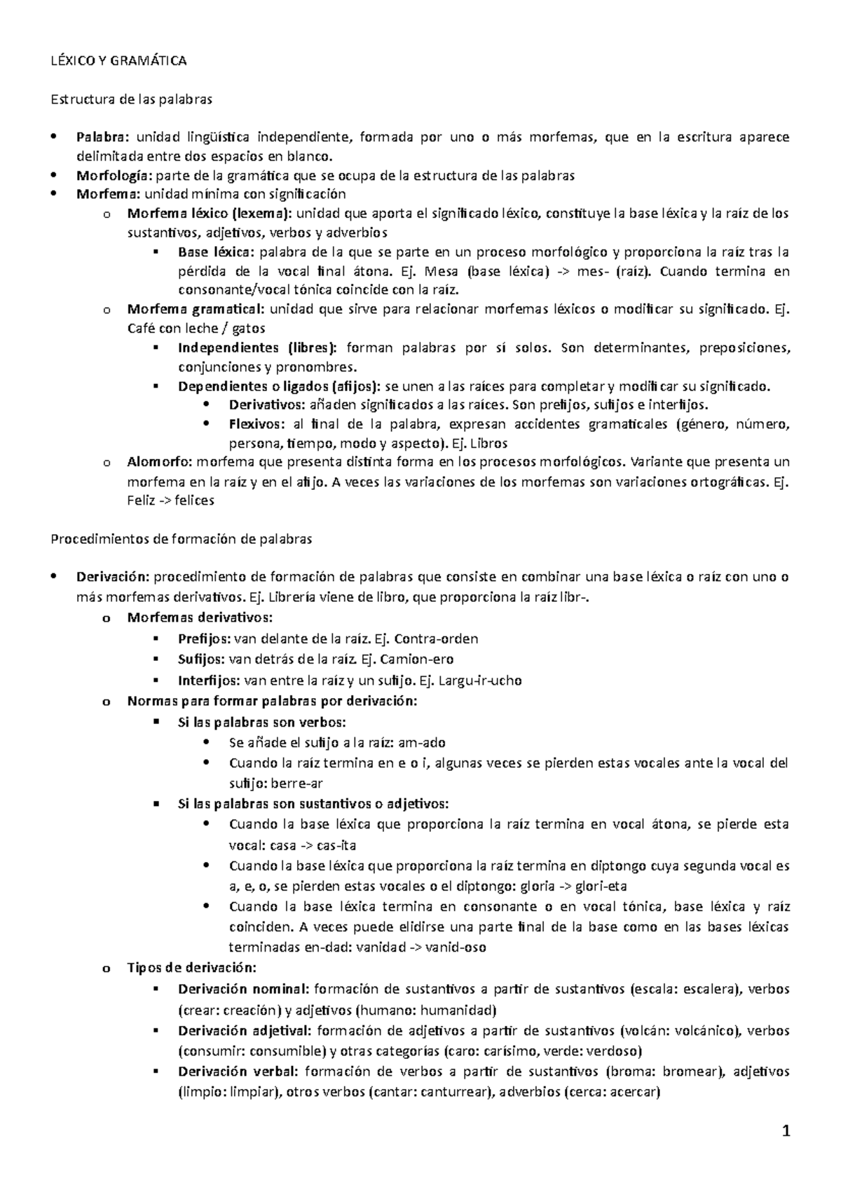 Léxico Y Gramática - apunts molt complets - LÉXICO Y GRAMÁTICA Estructura de las palabras ...