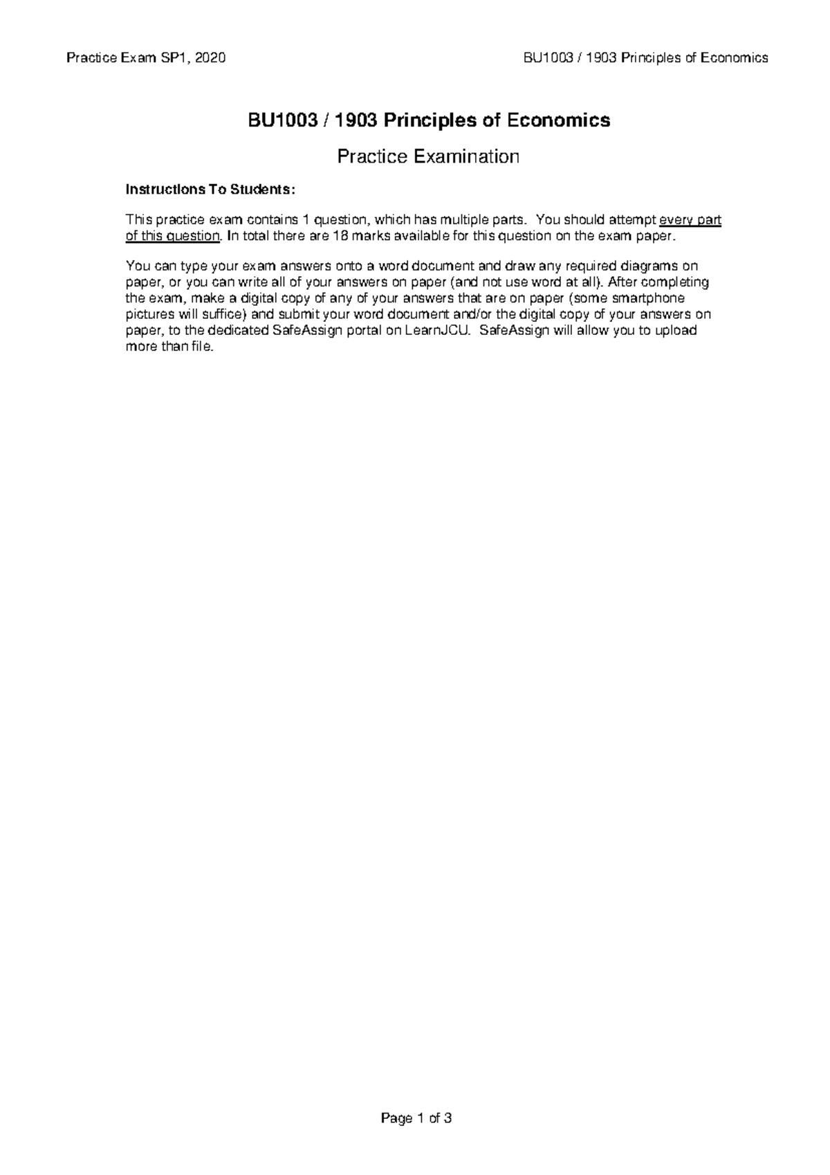 bu1003 practice exam - Warning: TT: undefined function: 32 Practice Exam SP1, 2020 BU1003 / 1903 ...