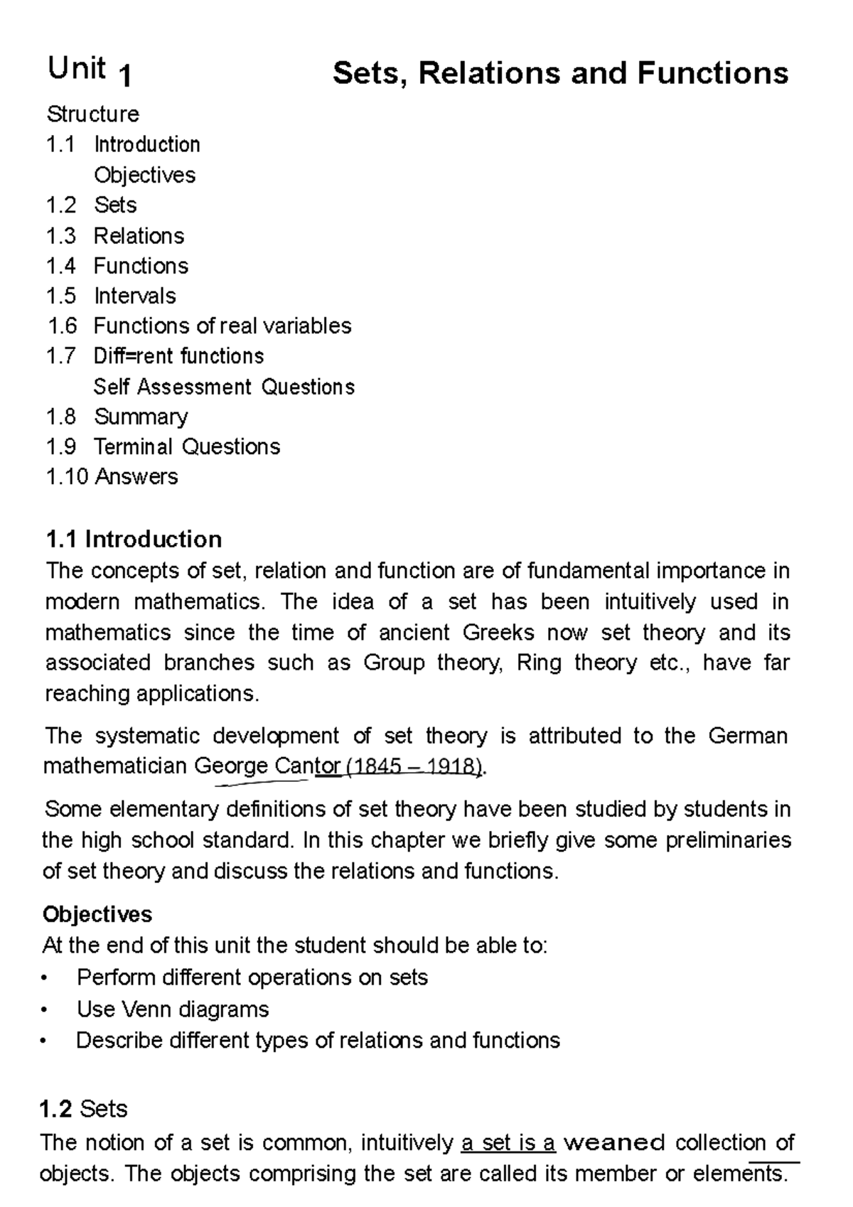 Discrete Mathematics Sets Relations And Functions Unit 1 Structure 1 Introduction Objectives