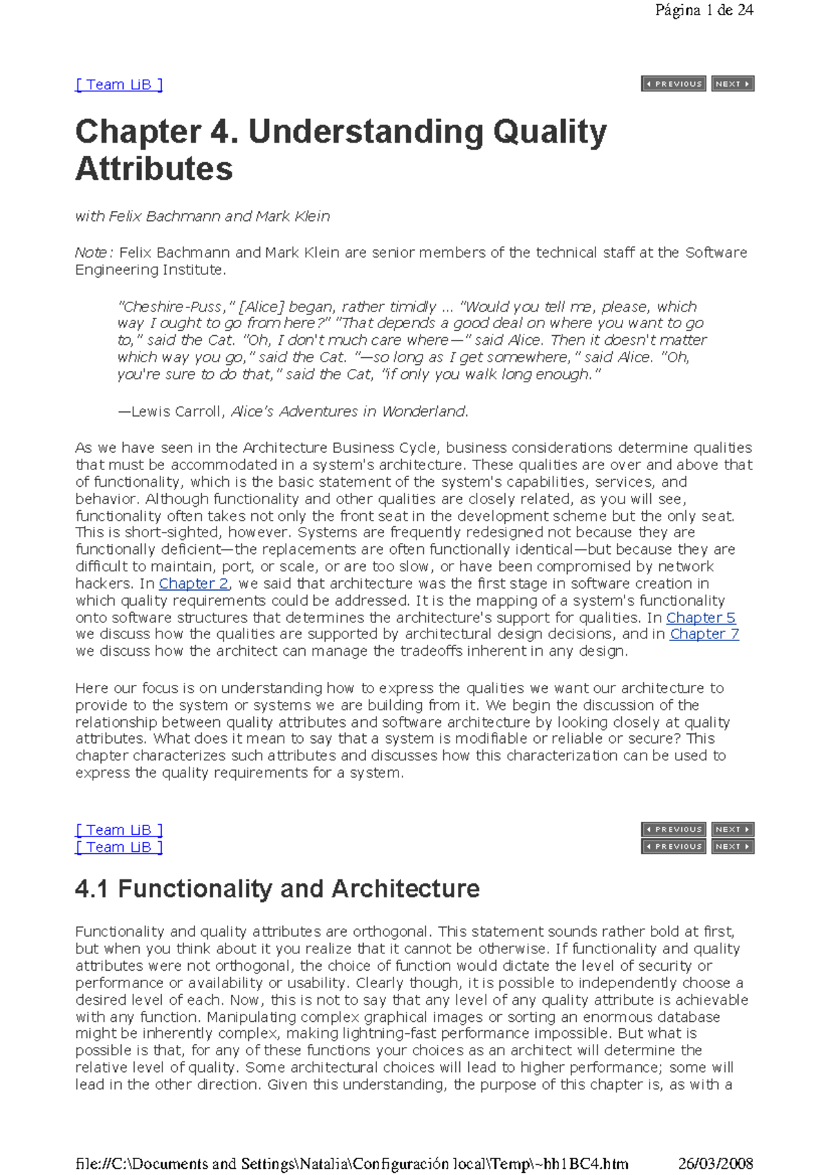 Software Architecture in Practice 2nd Edition Chapter 4 - Software ...
