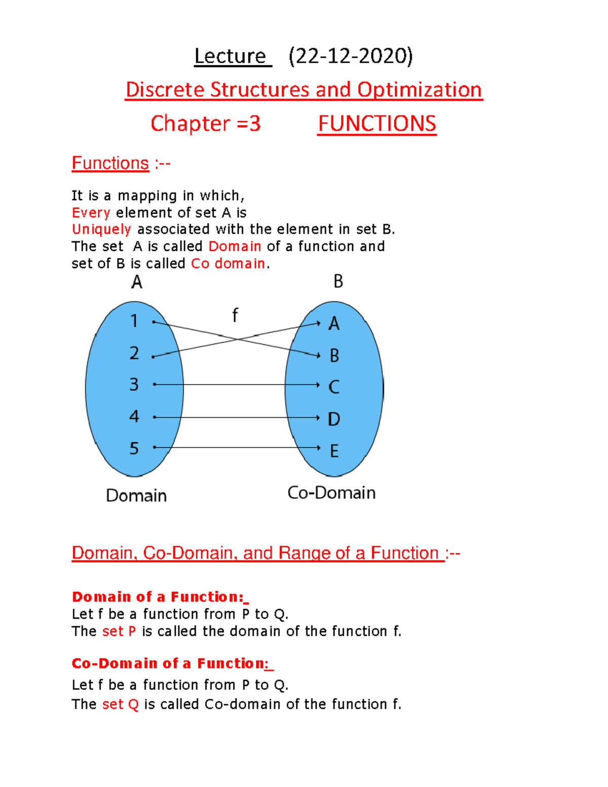 DSO Notes (1.3 Functions ) - Lecture (22-12-2020) Discrete Structures ...