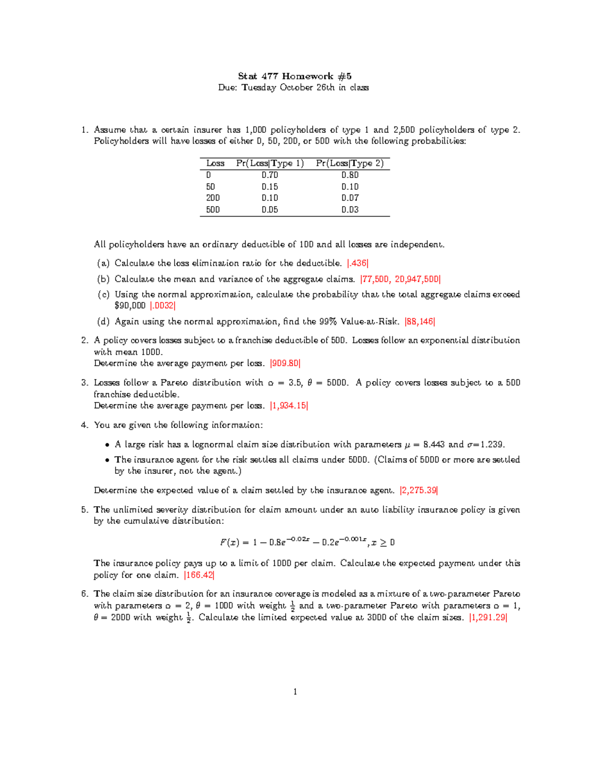 Stat477 HW5 - dsad - Stat 477 Homework # Due: Tuesday October 26th in class Assume that a ...