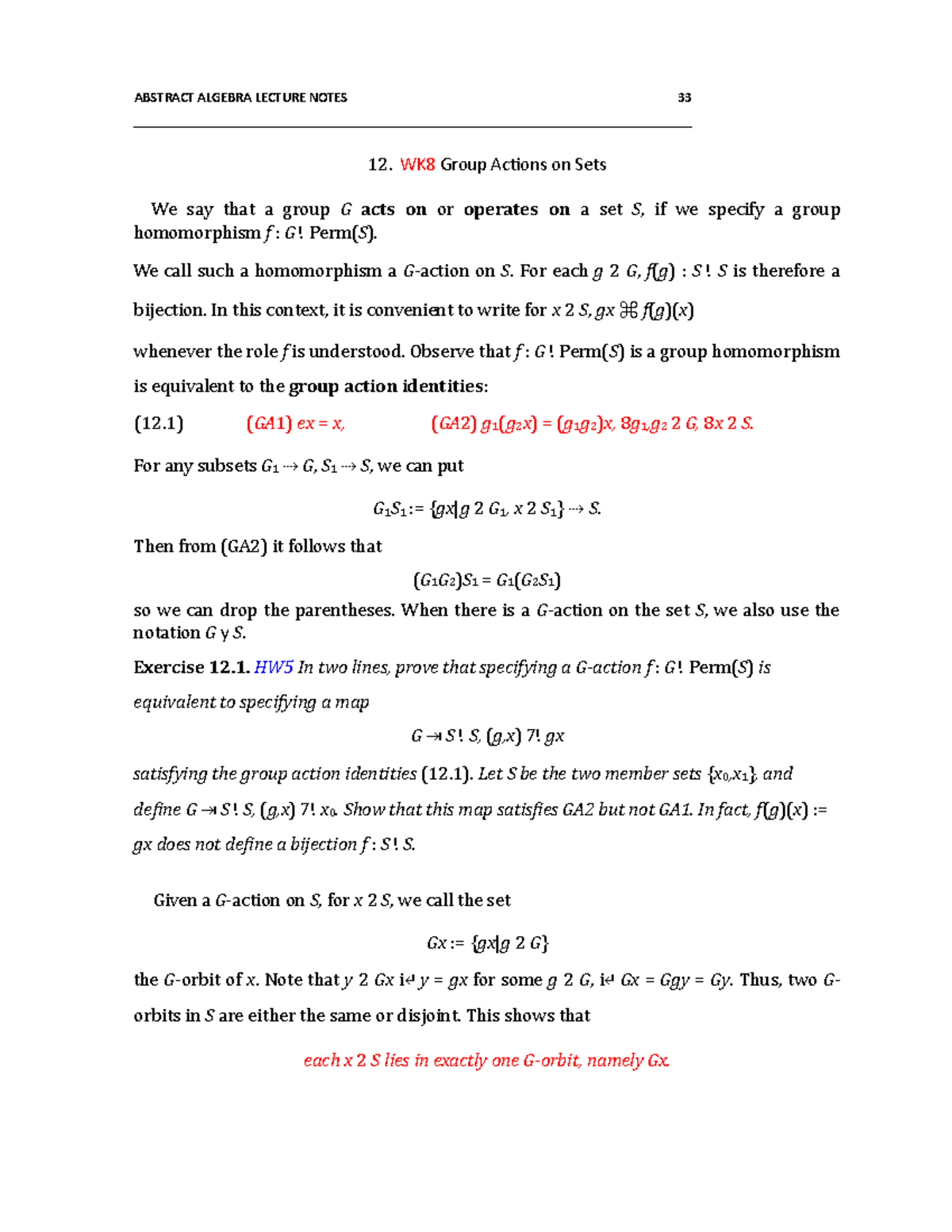 Abstract Algebra Lecture Notes: Group Actions on Sets - Studocu