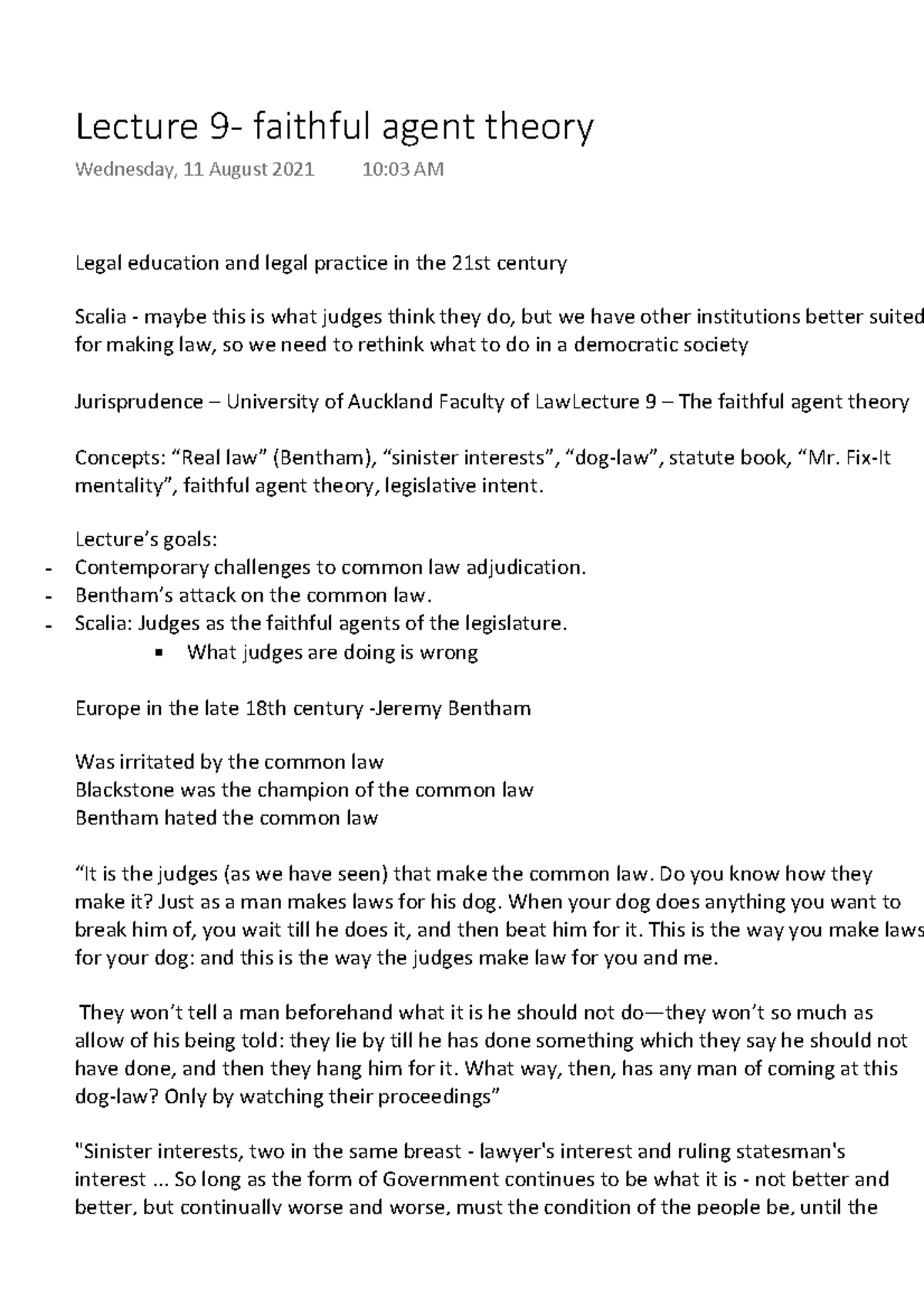 Lecture 9- faithful agent theory - Legal education and legal practice ...