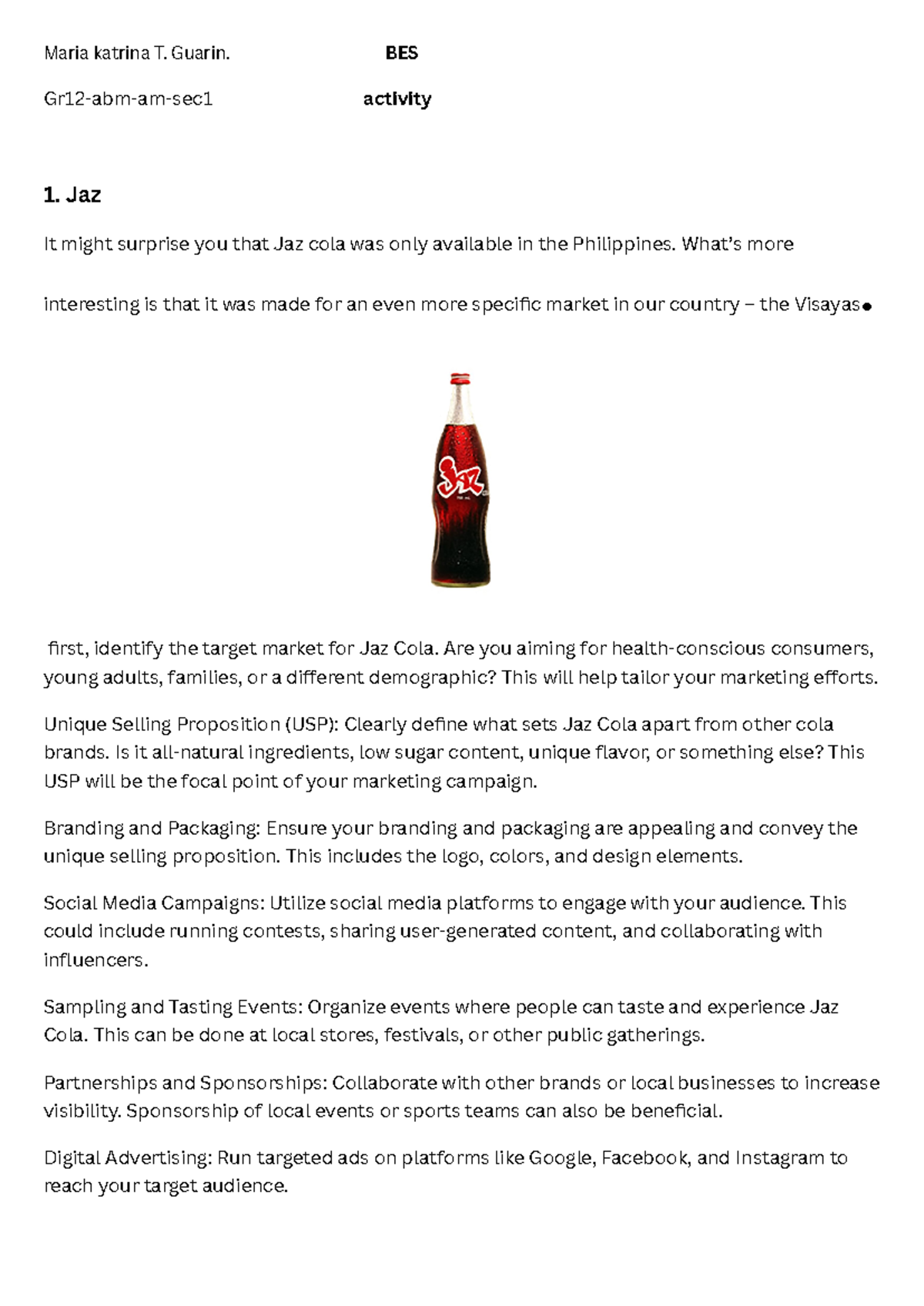 1 jaz cola Cosmos Bottling Corp was the Philippines first softdrink ...