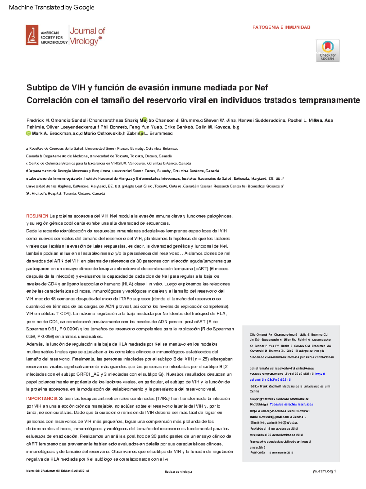 VIH - VIH - Brumme, zbrumme@sfu. con el tamaño del reservorio viral en ...