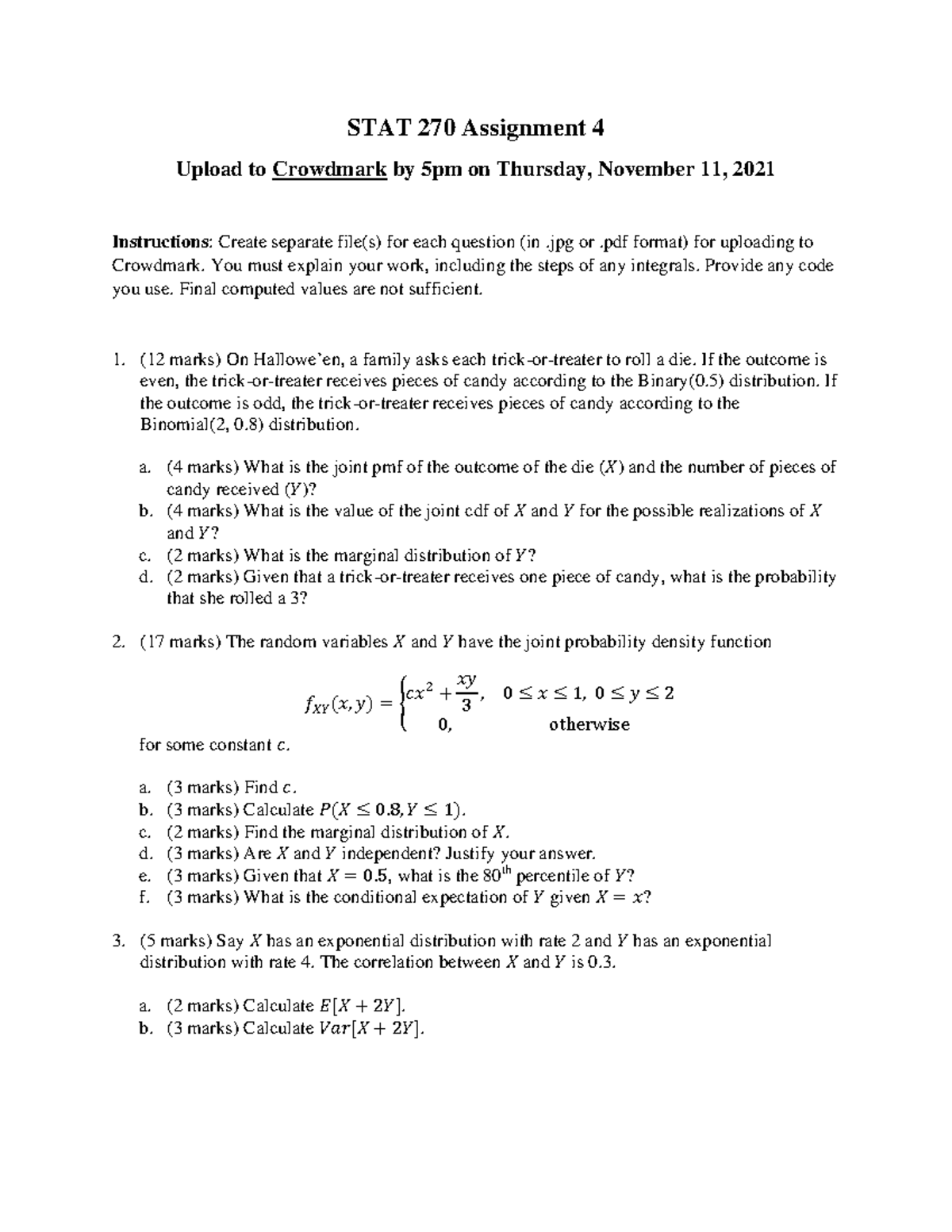 Assignment 4 Practice Questions From Stat 270 Stat 270 Assignment 4 Upload To Crowdmark By 5pm 2379