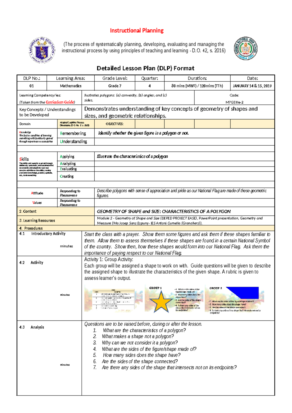 Dlp polygons - PRACTICE MATERIALS - Instructional Planning (The process ...
