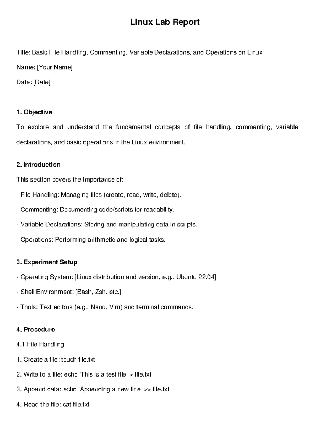 Linux Lab Report - Linux Lab Report Title: Basic File Handling ...