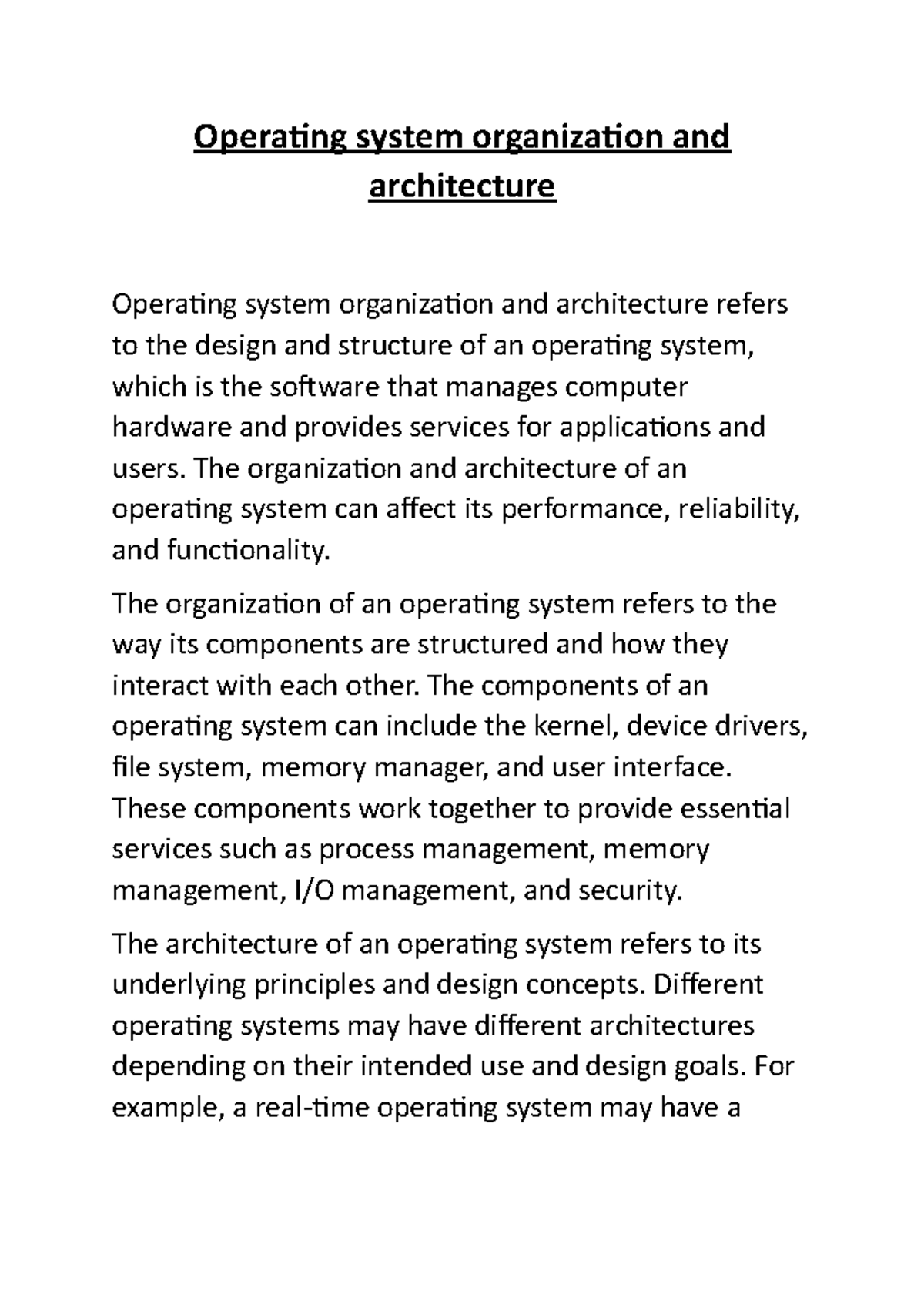 Operating system organization and architecture - Operating system ...