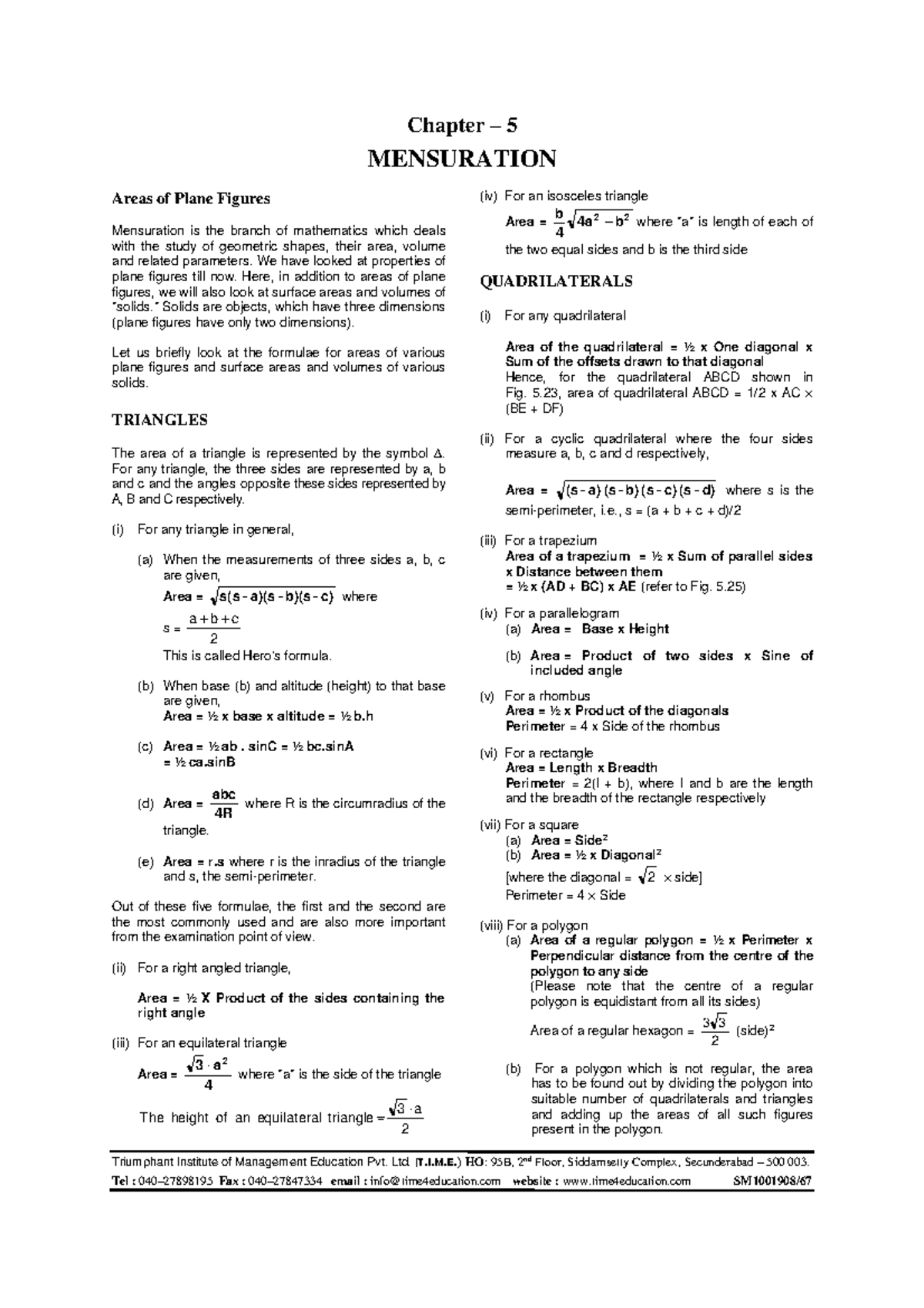 Chapter-5 Mensuration - Triumphant Institute of Management Education ...