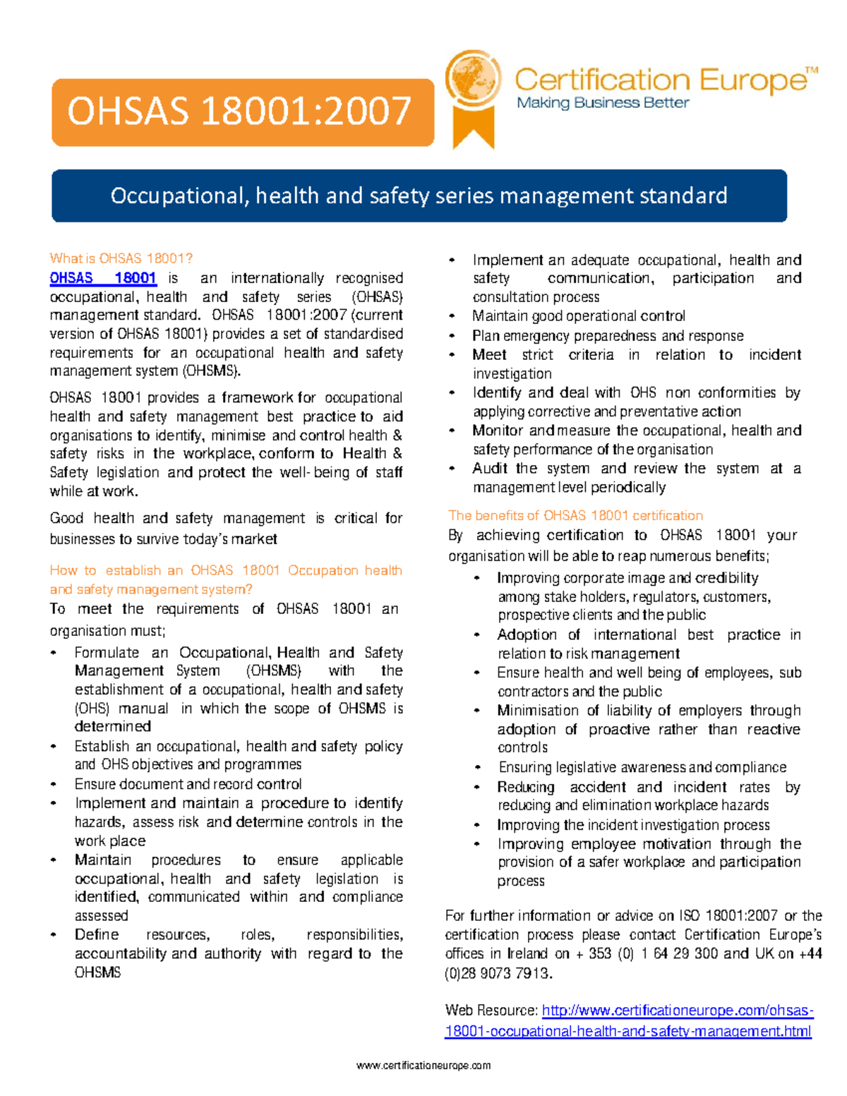 Ohsas-18001 explained Kwaliteitsmanagement - OHSAS 18001:2007 ...