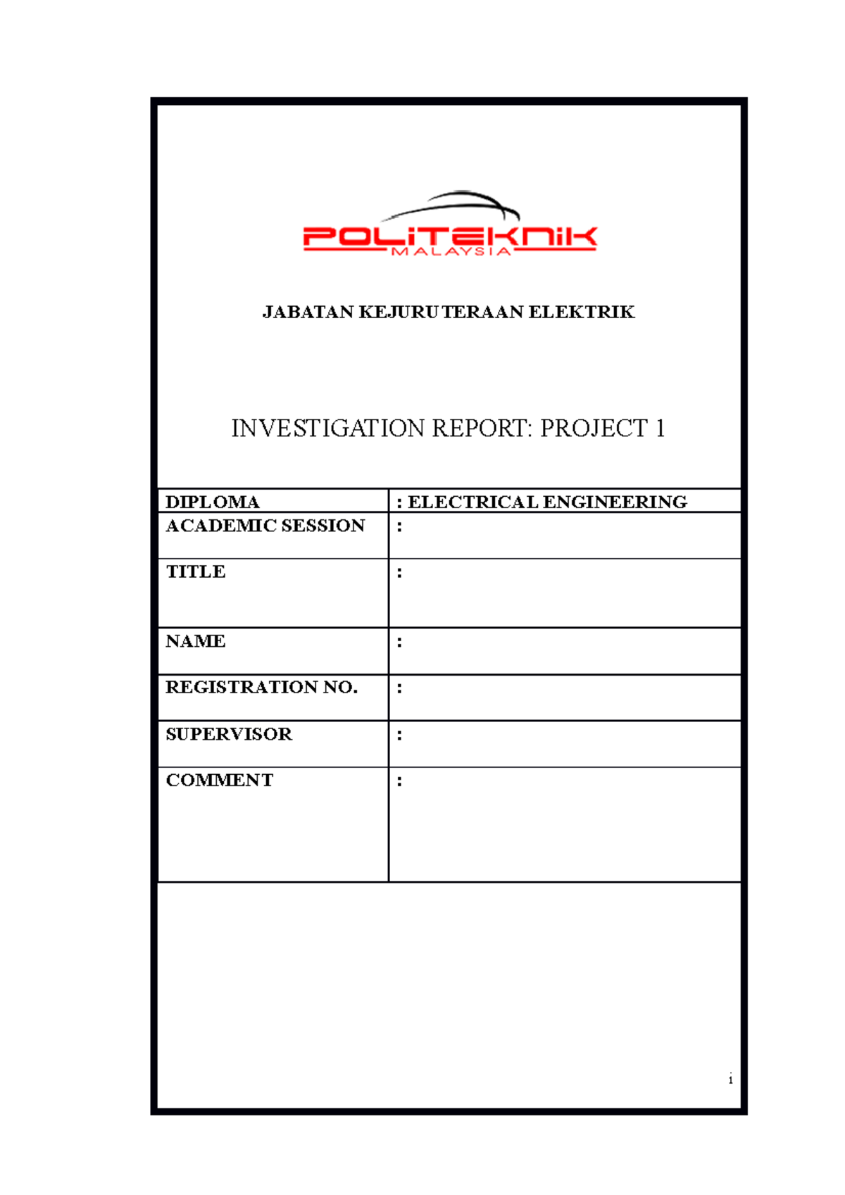 Template Investigation Report SESI II 2021-2022 - JABATAN KEJURUTERAAN ...