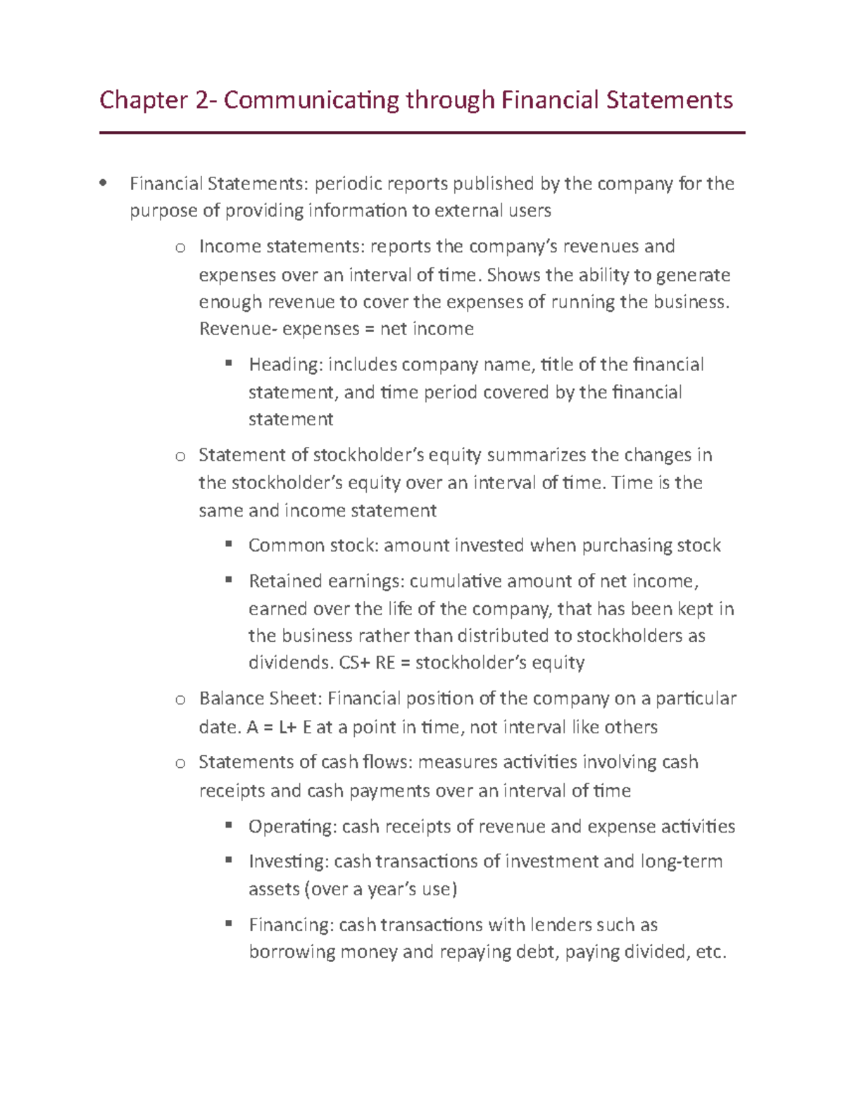 Chapter 2- Managerial Accounting - Chapter 2- Communicating through ...