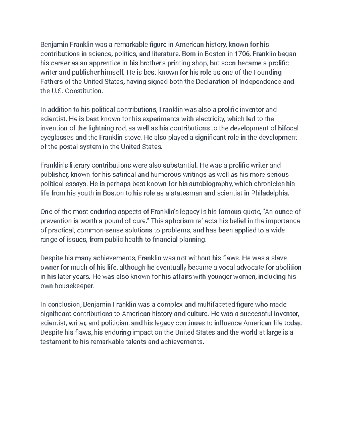 Benjamin Franklin - Born in Boston in 1706, Franklin began his career ...