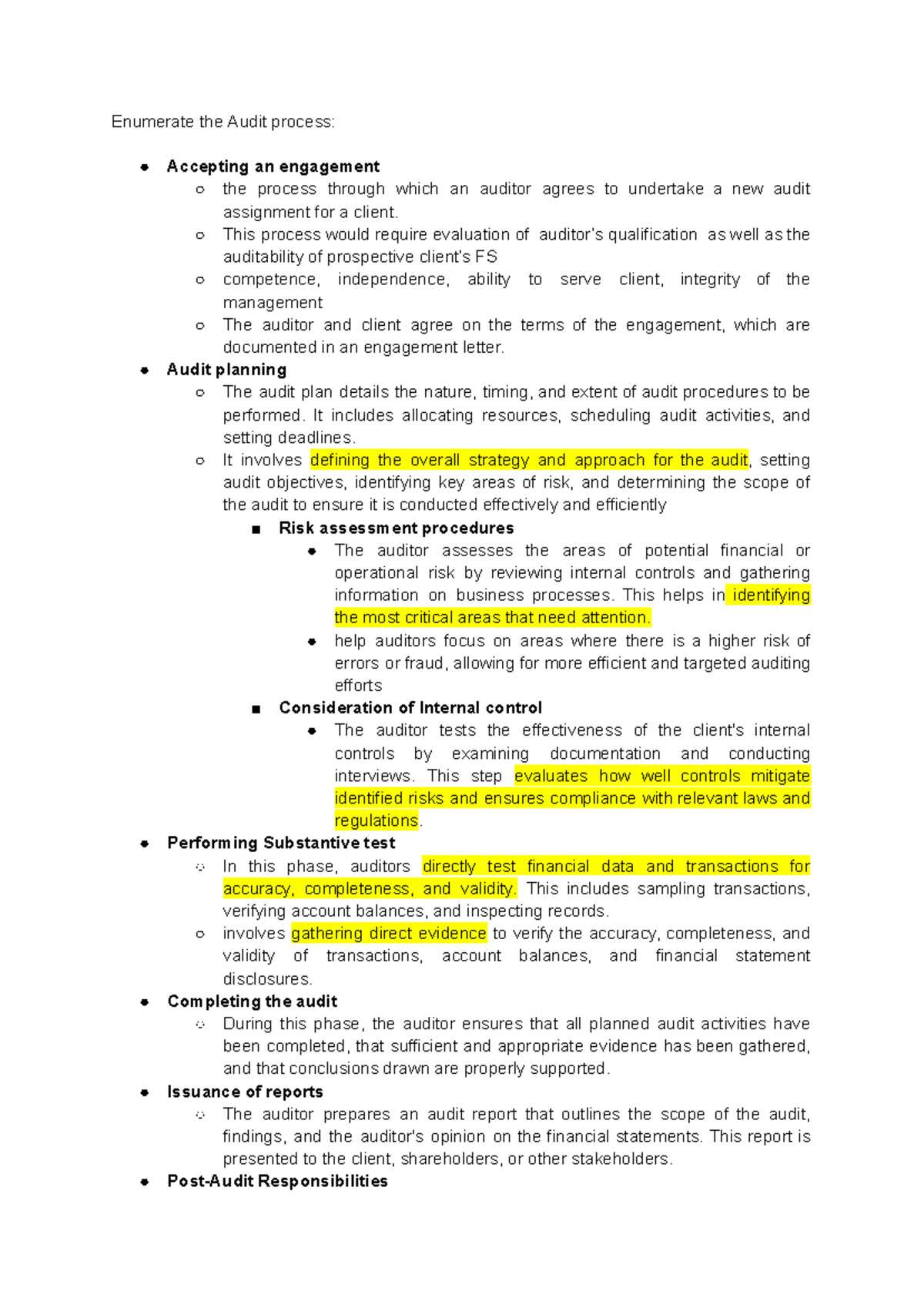 Outline on Audit Process - Enumerate the Audit process: Accepting an ...
