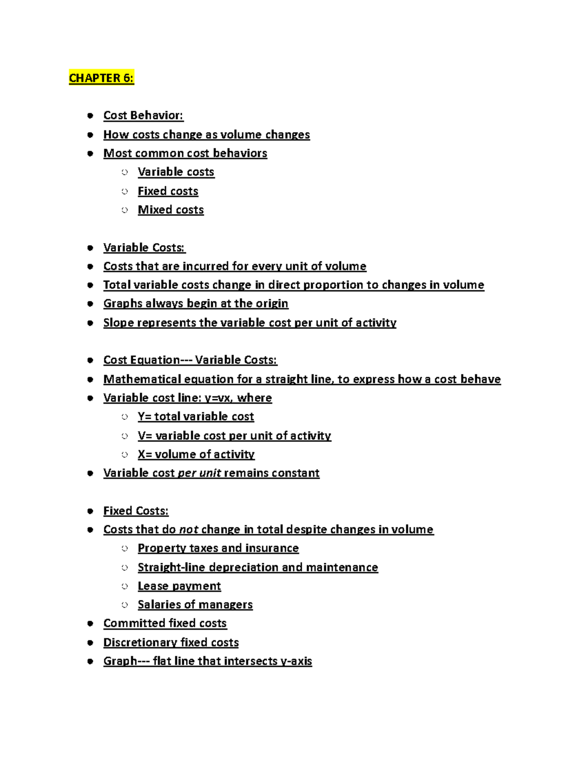 Managerial Accounting Notes Six - CHAPTER 6: Cost Behavior: How costs ...
