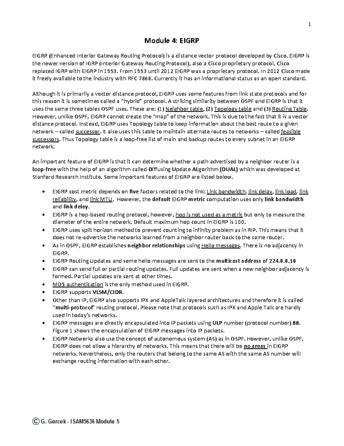 Module 4 Eigrp NEW Version - Module 4: EIGRP EIGRP (Enhanced Interior Gateway Routing Protocol ...