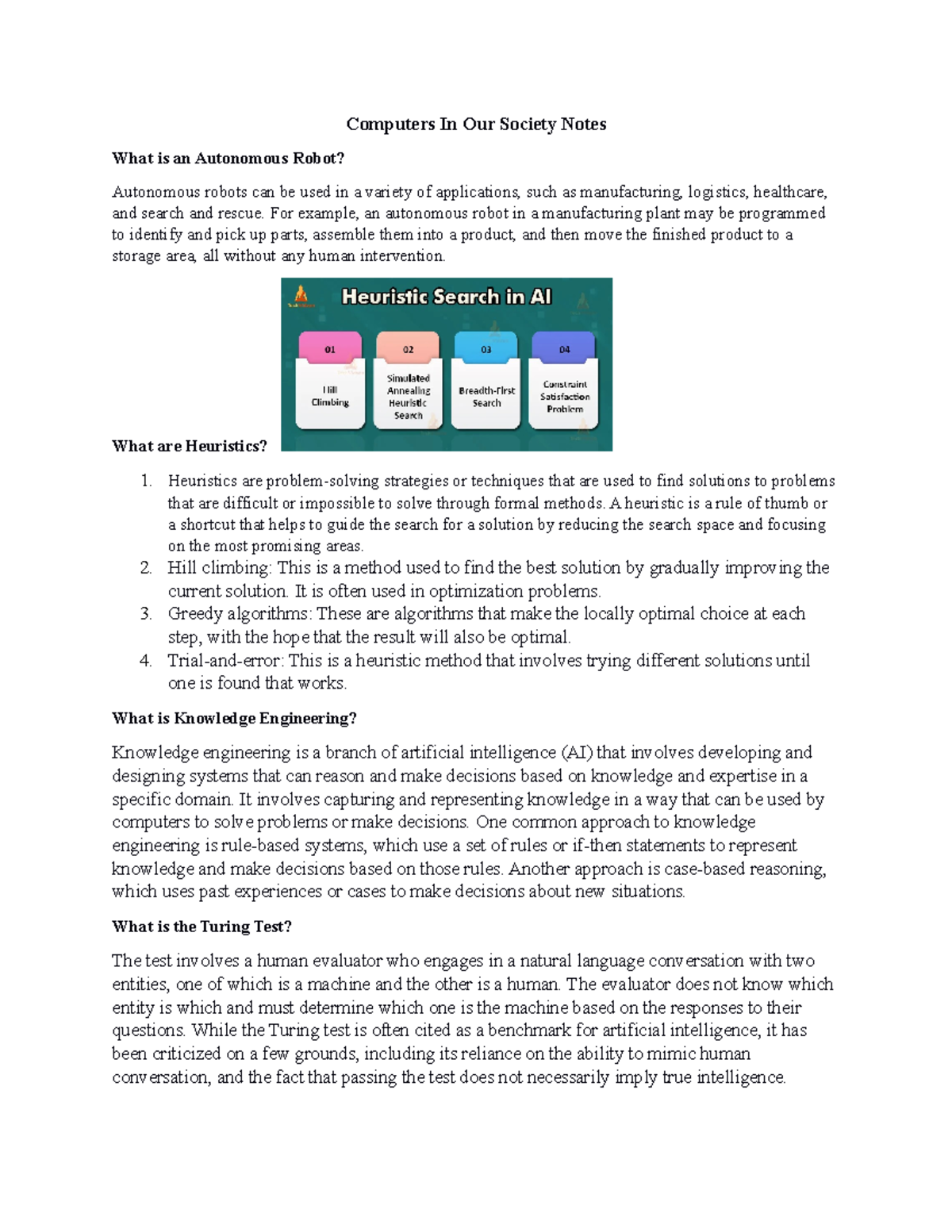 Csci Notes Week 13 Computers In Our Society Notes What Is An Autonomous Robot Autonomous