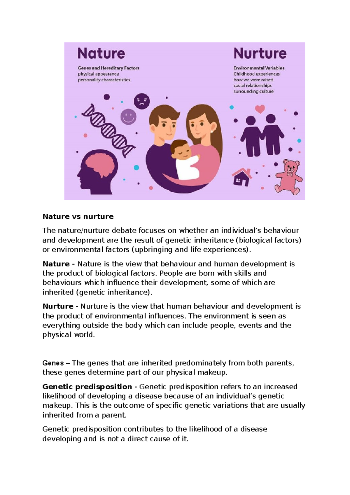 Genetics - Nature vs nurture The nature/nurture debate focuses on ...