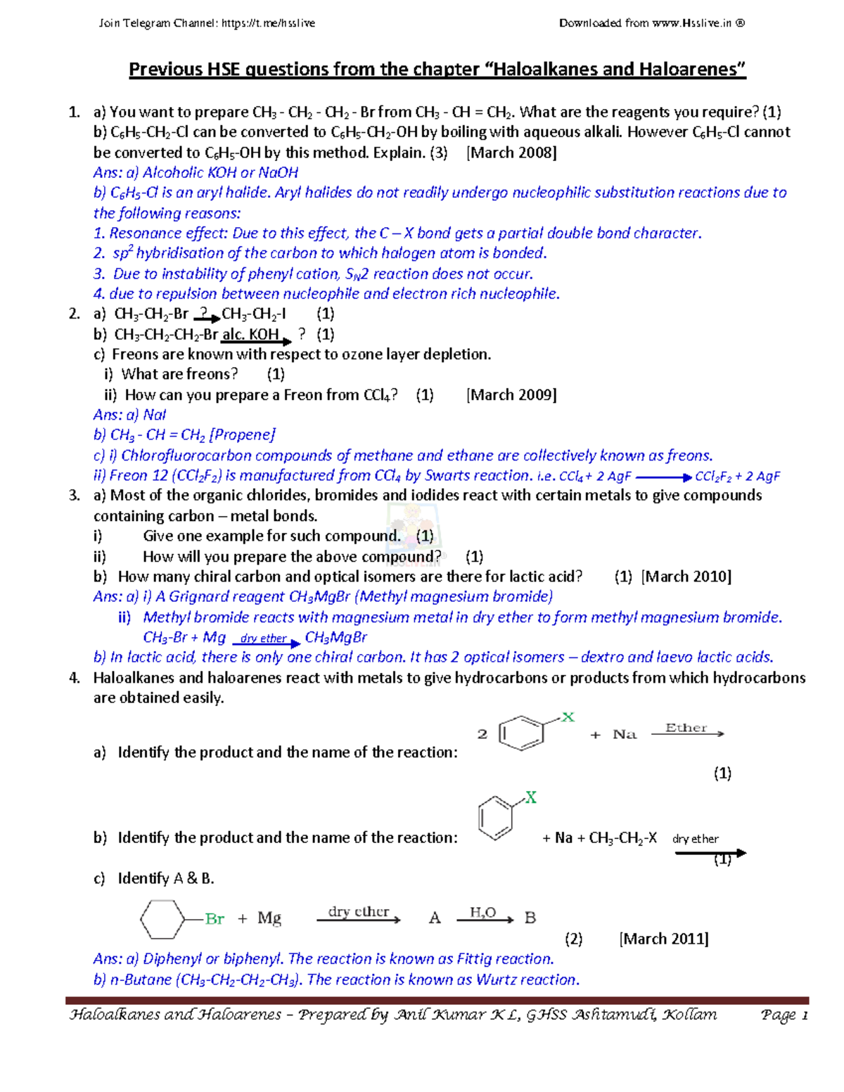 Hsslive-10. Haloalkanes and Haloarenes - Previous HSE questions from ...