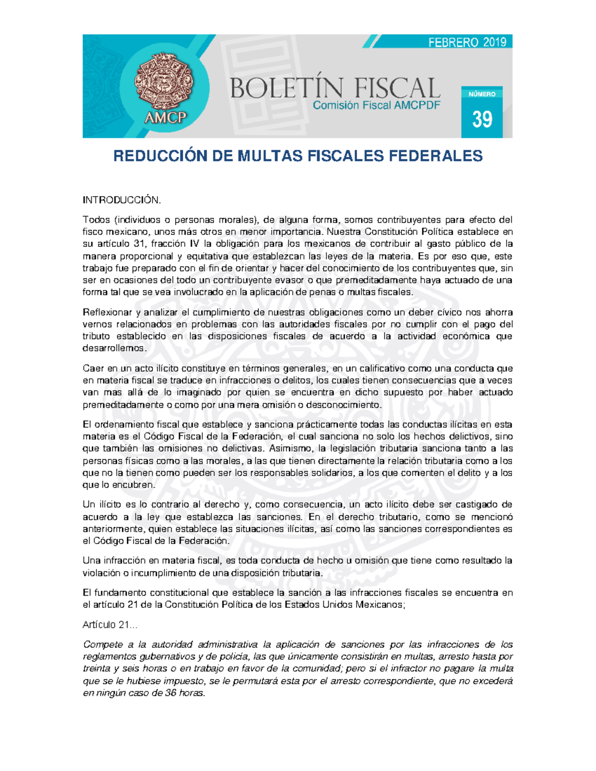 Reduccion Multas Fiscales ok - REDUCCIÓN DE MULTAS FISCALES FEDERALES INTRODUCCIÓN. Todos - Studocu