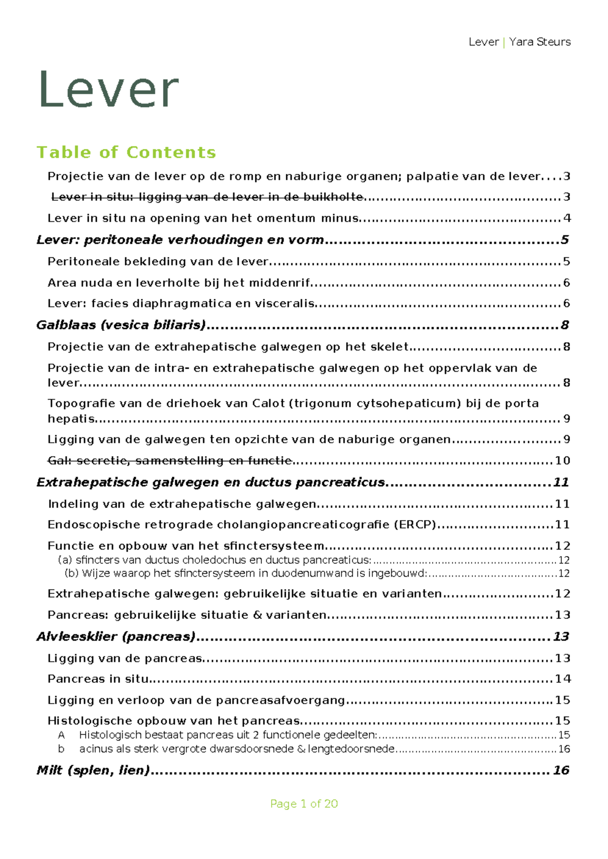 Anatomie lever samenvatting - Lever Projectie van de lever op de romp ...