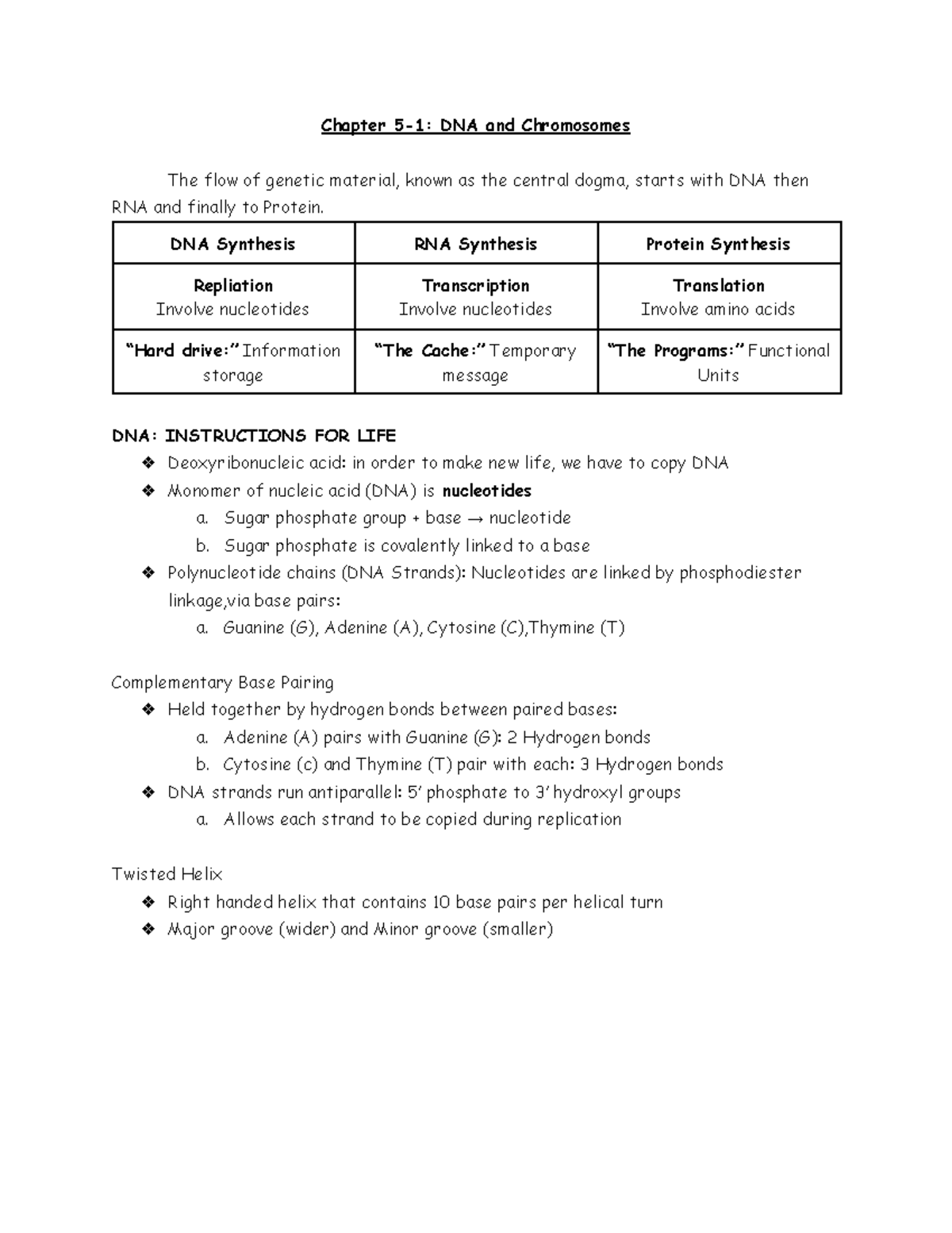 Cellular and Molecular Biology Chapter 5 - Chapter 5-1: DNA and ...