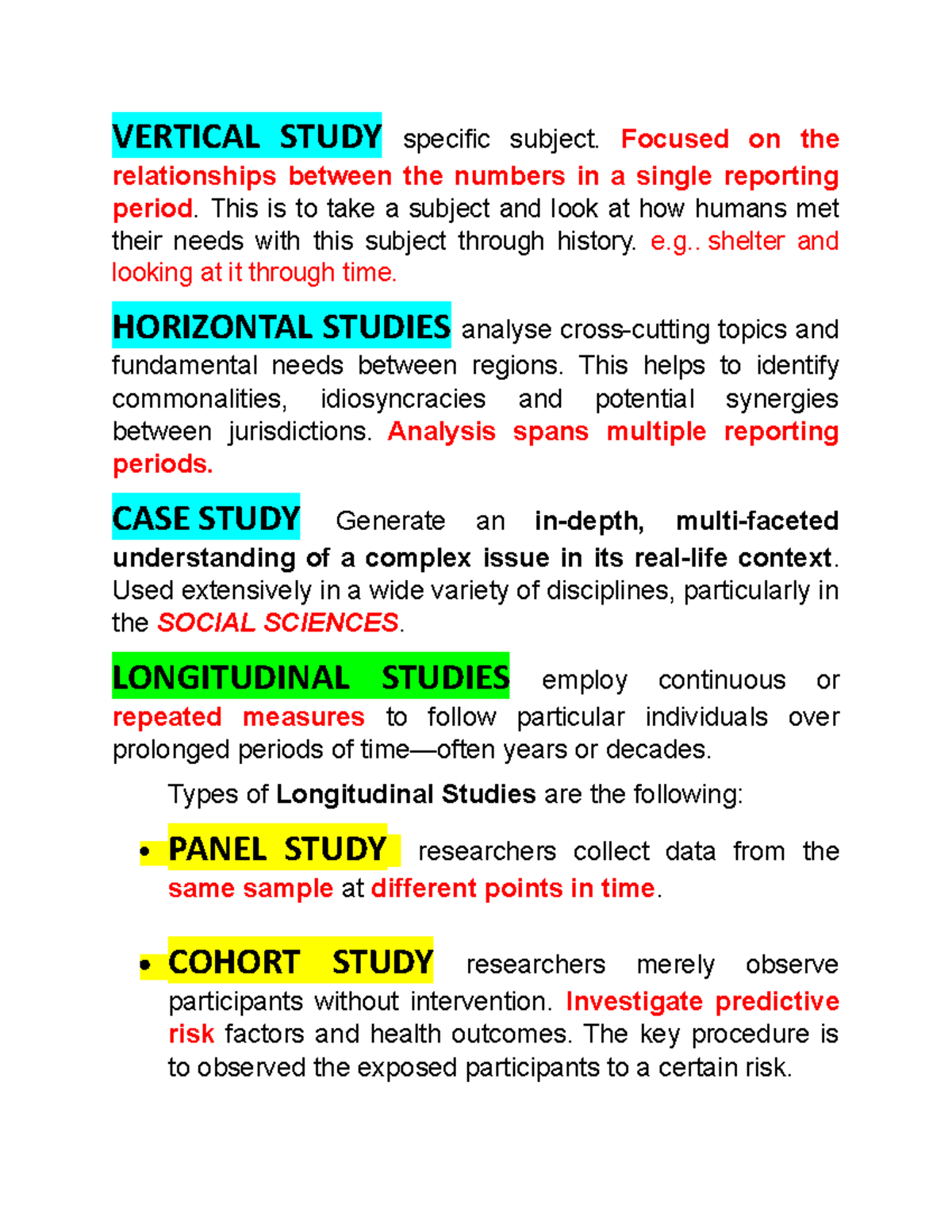 Research Concepts - VERTICAL STUDY specific subject. Focused on the relationships between the ...