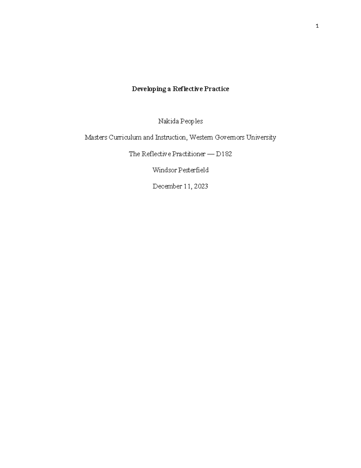 Task 1 Developing a Refective Practice - Developing a Reflective ...