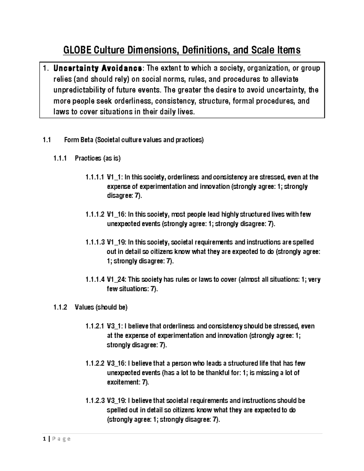 Globe Dimensions Definitions and Scale Items - GLOBE Culture Dimensions ...