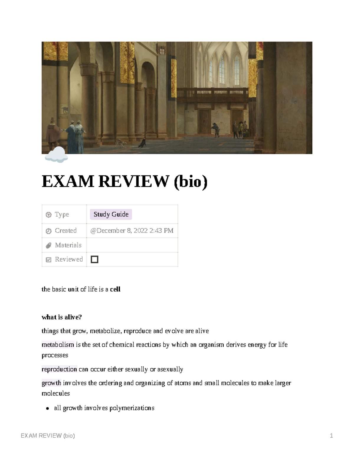 EXAM Review (bio) - ☁ EXAM REVIEW (bio) Type Study Guide Created ...