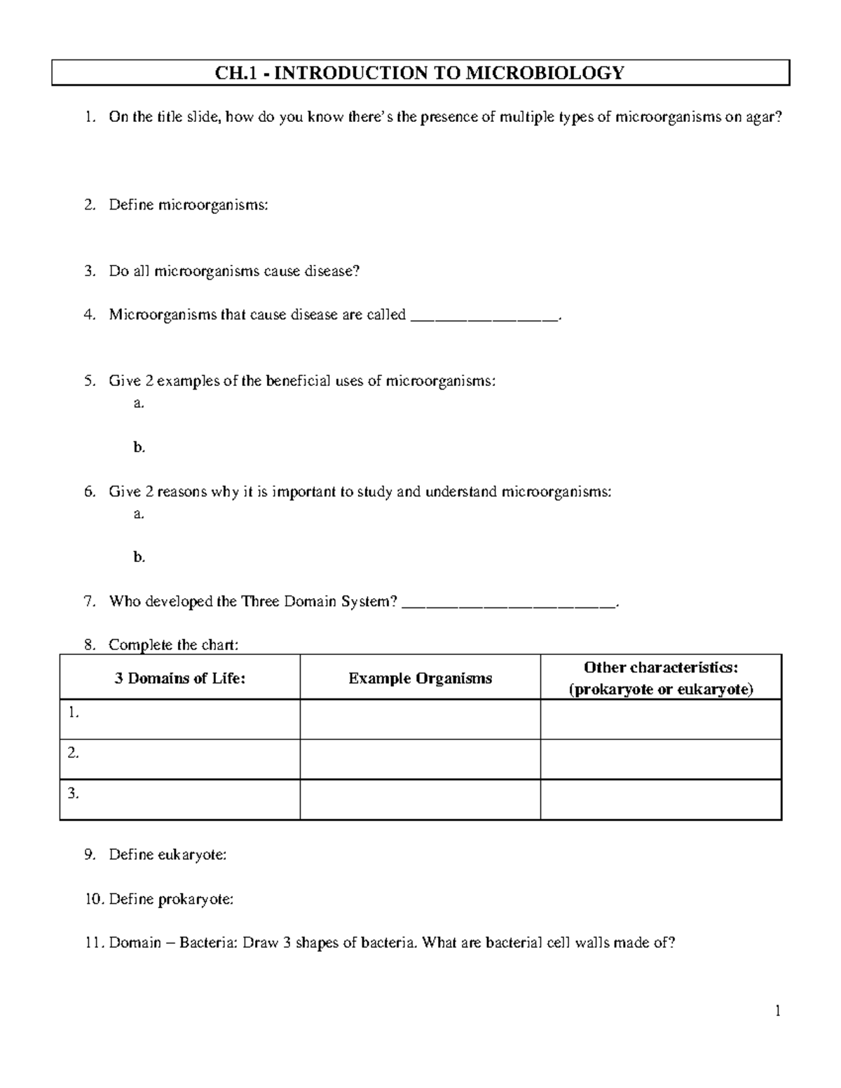 Ch.1 Intro to Microbiology - 1 CH - INTRODUCTION TO MICROBIOLOGY On the ...