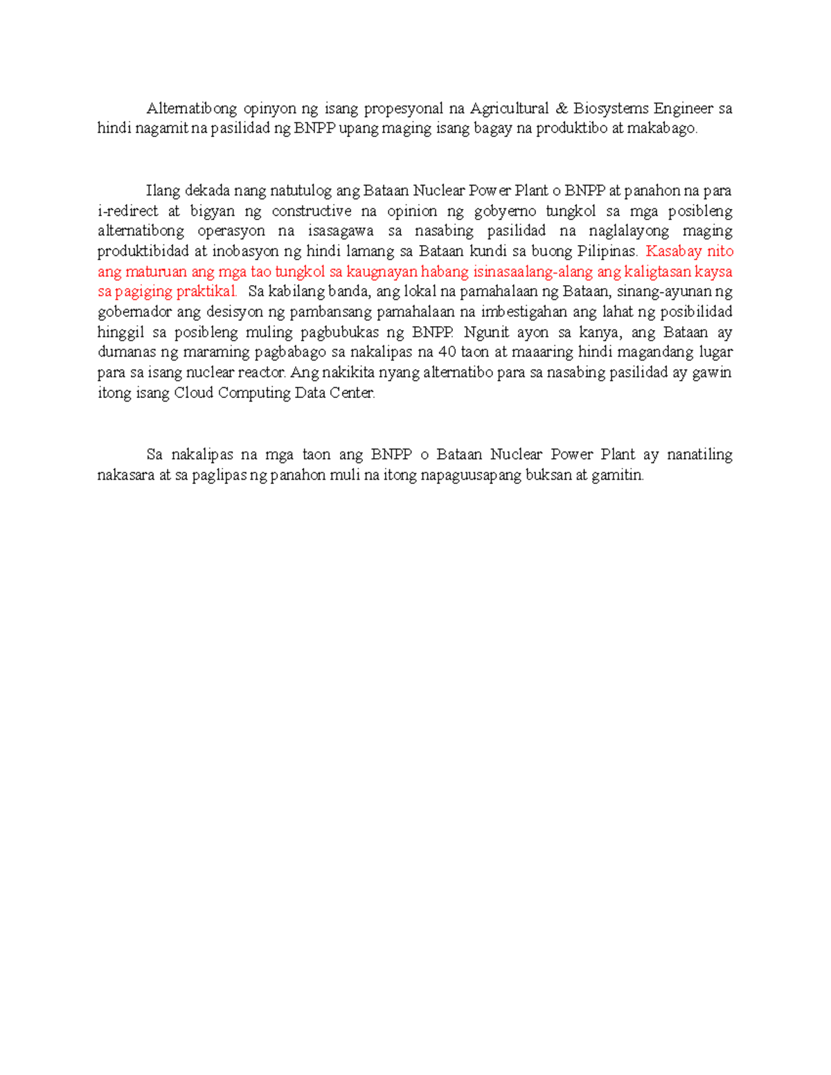 Alternatibong opinyon ng isang propesyonal na Agricultural - Ilang ...