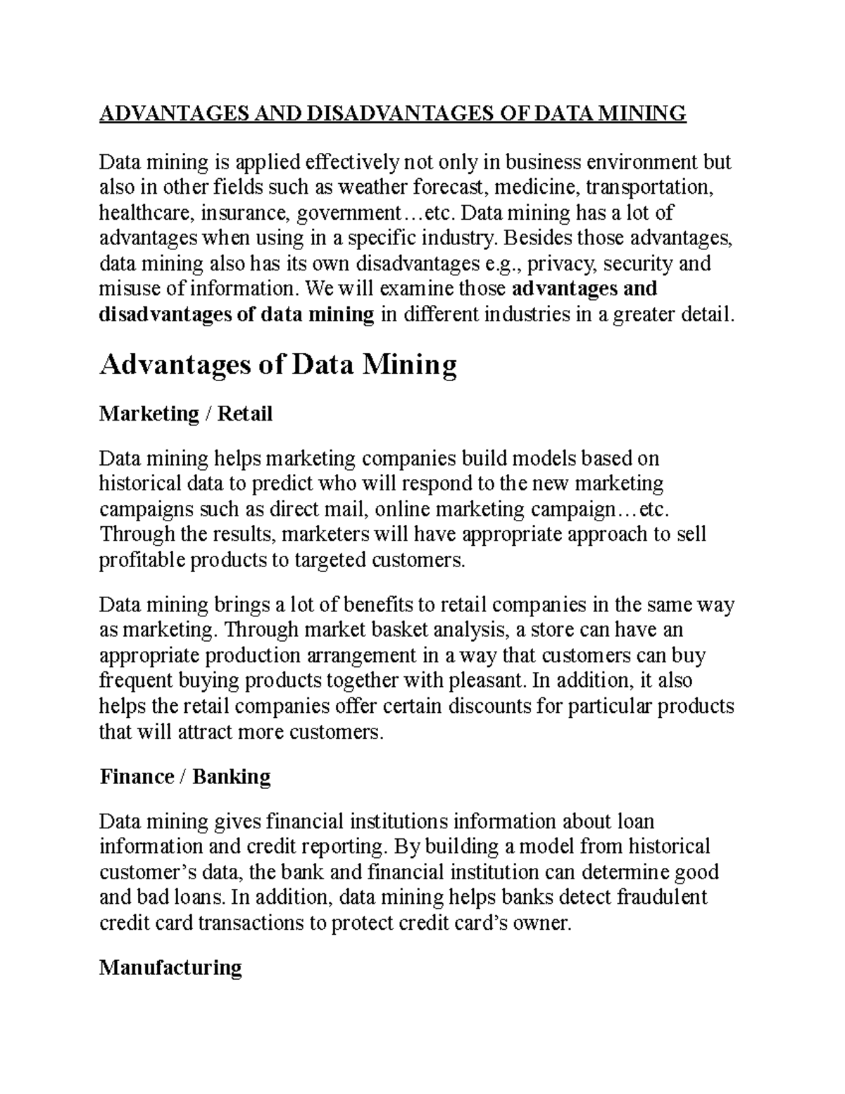 003. Advantages AND Disadvantages OF DATA Mining - Data Mining - KNUST ...