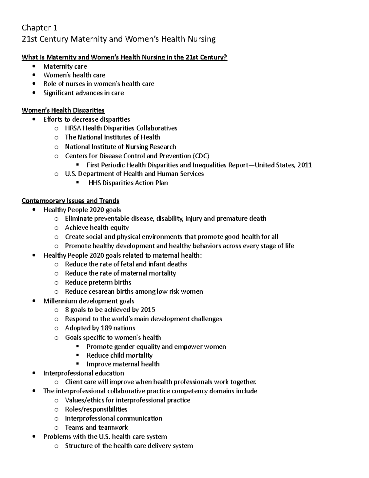 Chapter 1 - Chapter 1 21st Century Maternity and Women’s Health Nursing ...