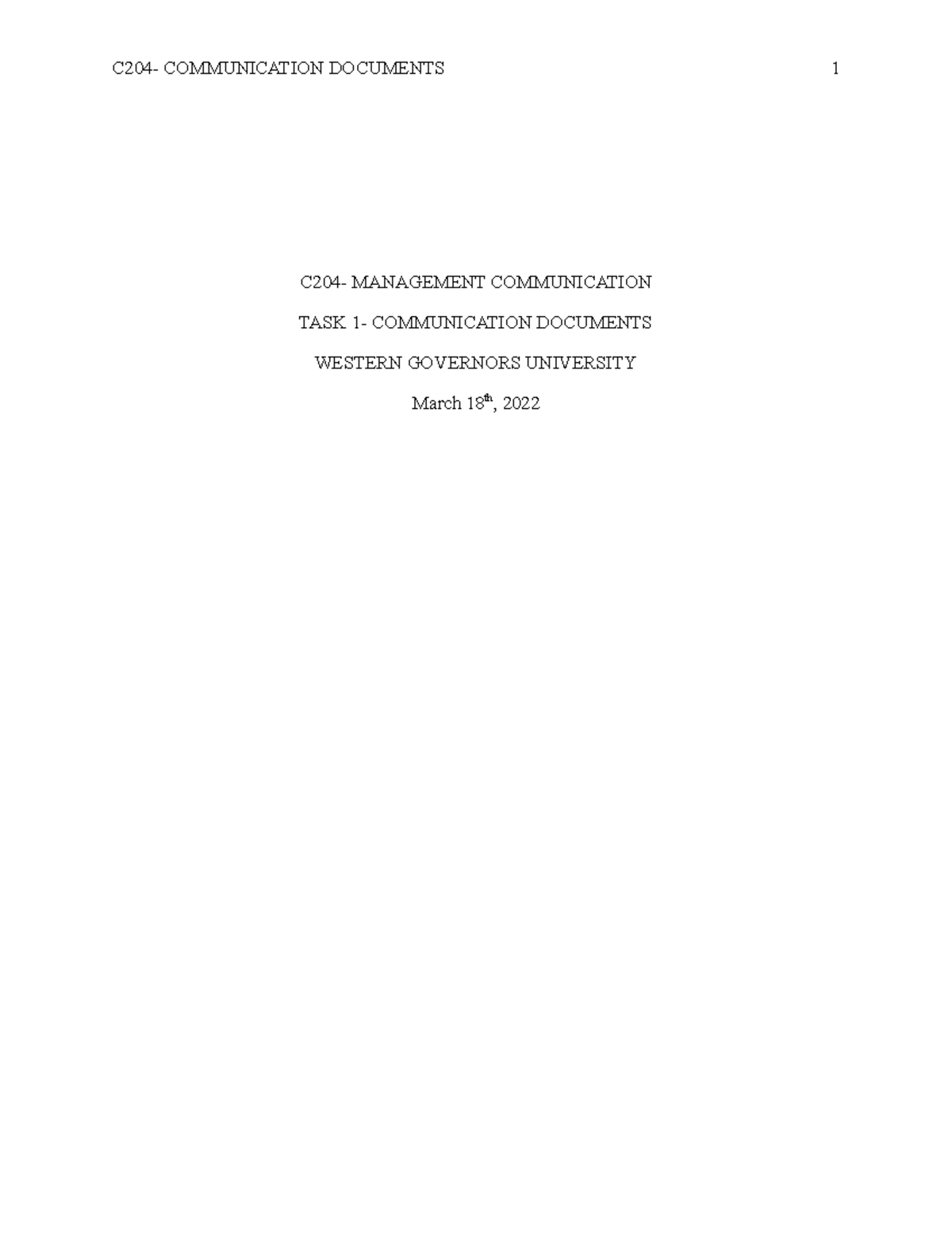 C204- Task 1 Paper - TASK 1 - C204- MANAGEMENT COMMUNICATION TASK 1 ...