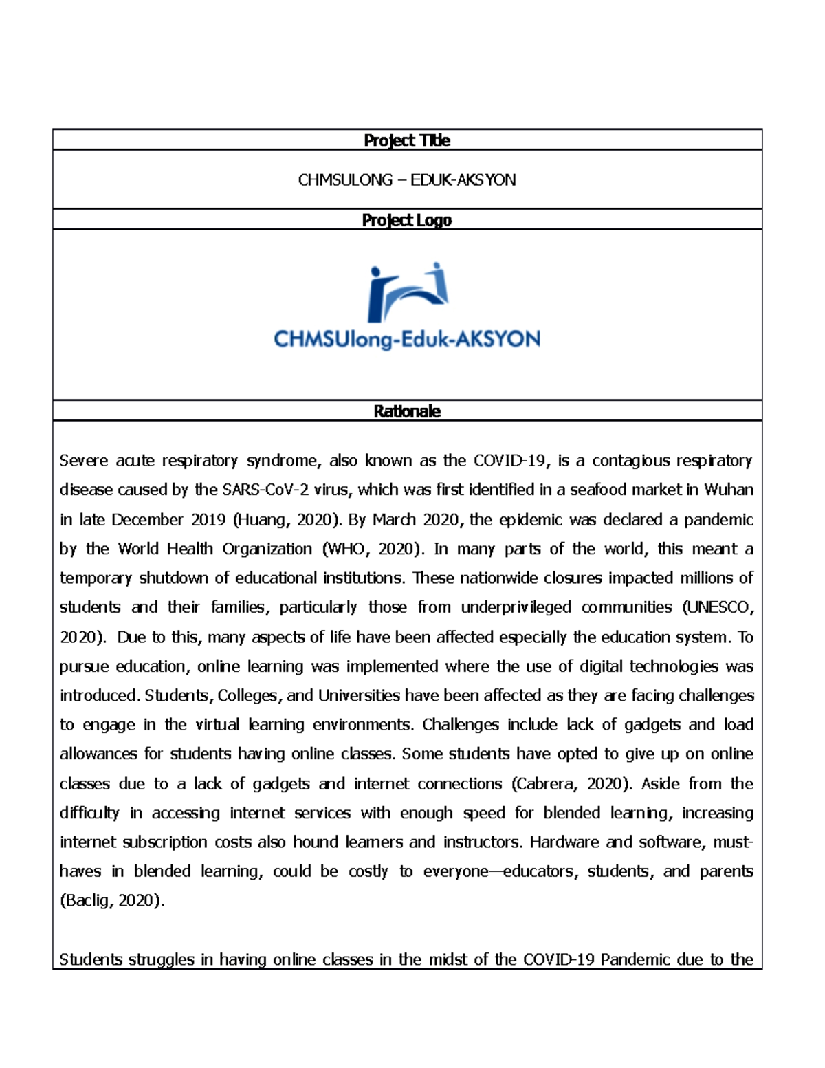 BASS 2 C Group III Project Proposal - Project Title CHMSULONG – EDUK ...